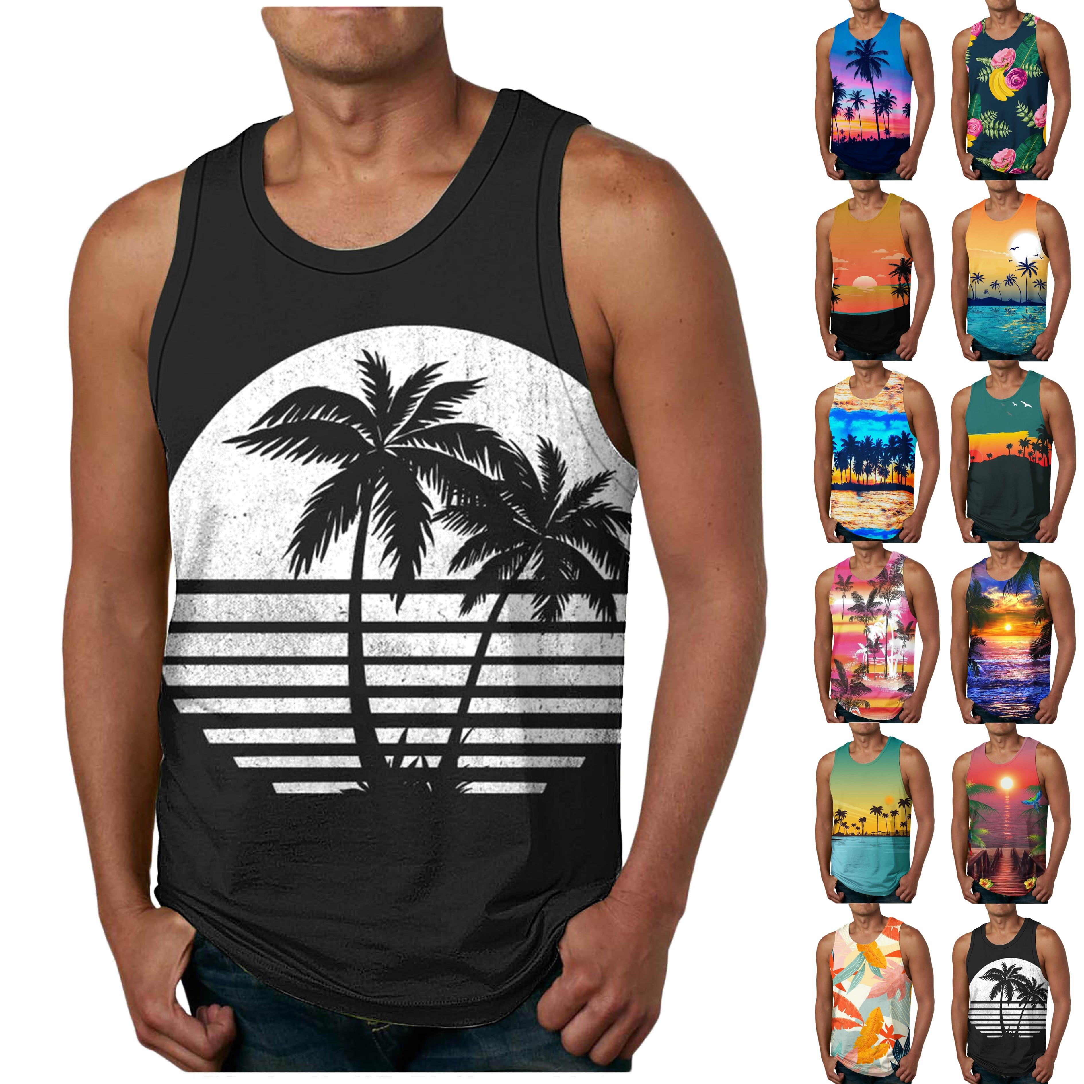 DDAPJ pyju Big and Tall Tank Tops for Men 2024 Summer Hawaiian Beach Vacation Tank Top Tropical ...