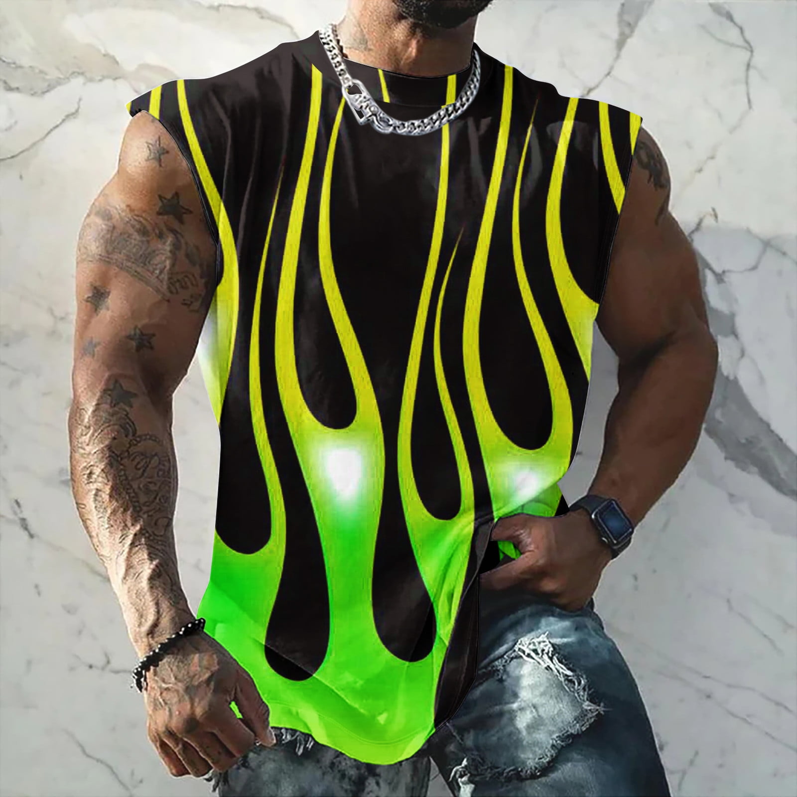 DDAPJ pyju Big and Tall Tank Tops for Men Novelty 3D Flame Print ...