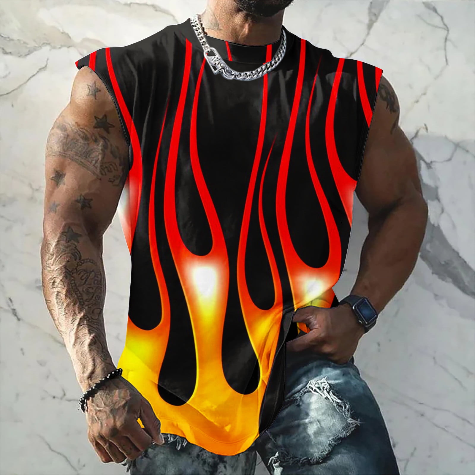 DDAPJ pyju Big and Tall Tank Tops for Men Novelty 3D Flame Print ...