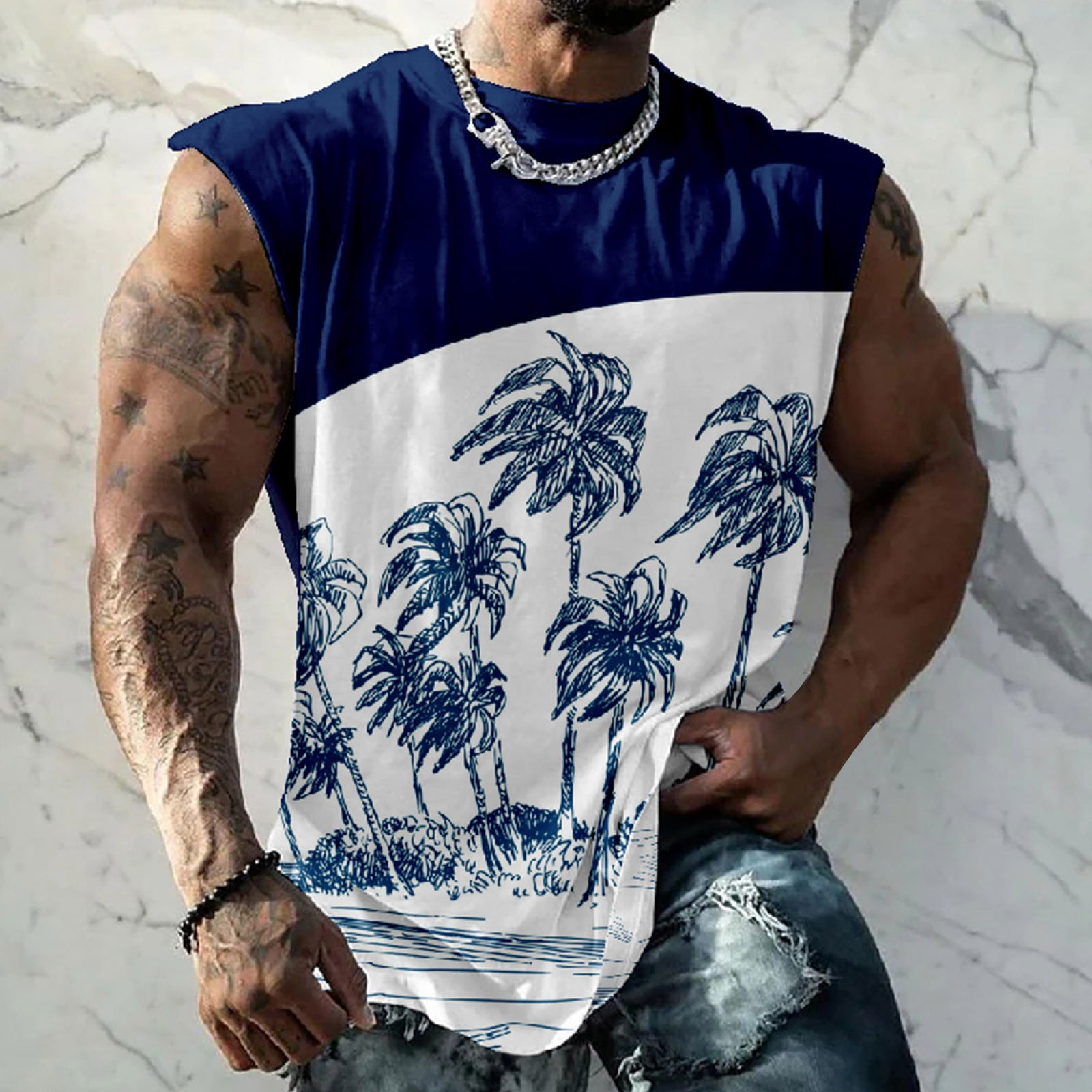 DDAPJ pyju Big and Tall Tank Tops for Men Sleeveless Hawaiian Beach ...