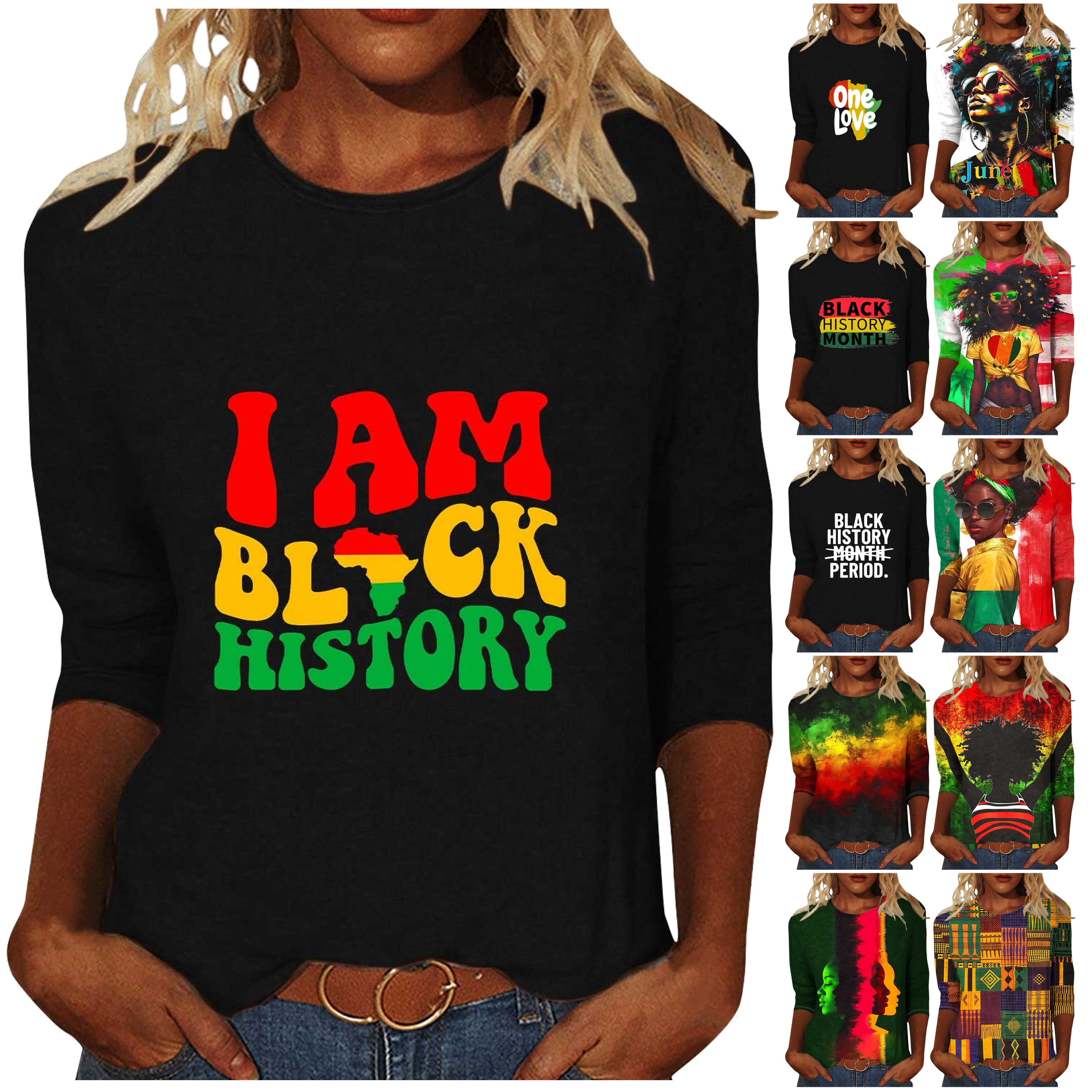 DDAPJ pyju Black History 3/4 Sleeve T-Shirts for Women African American ...
