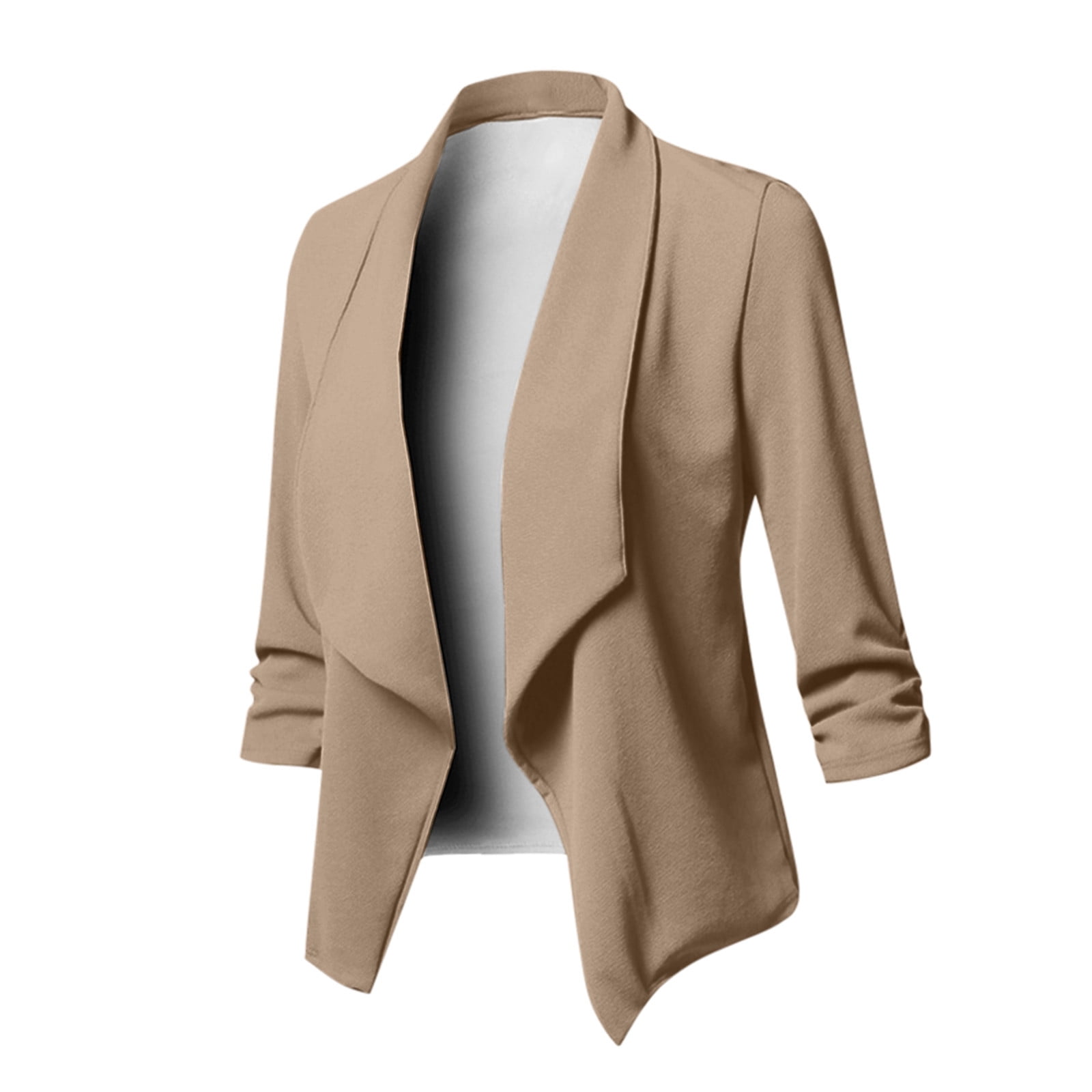 DDAPJ pyju Blazers for Women Open Front Ruched 3/4 Sleeve Lapel Suit ...