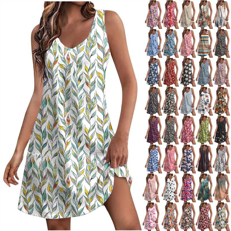 DDAPJ pyju Boho Dresses for Women Tropical Floral Print Sleeveless ...