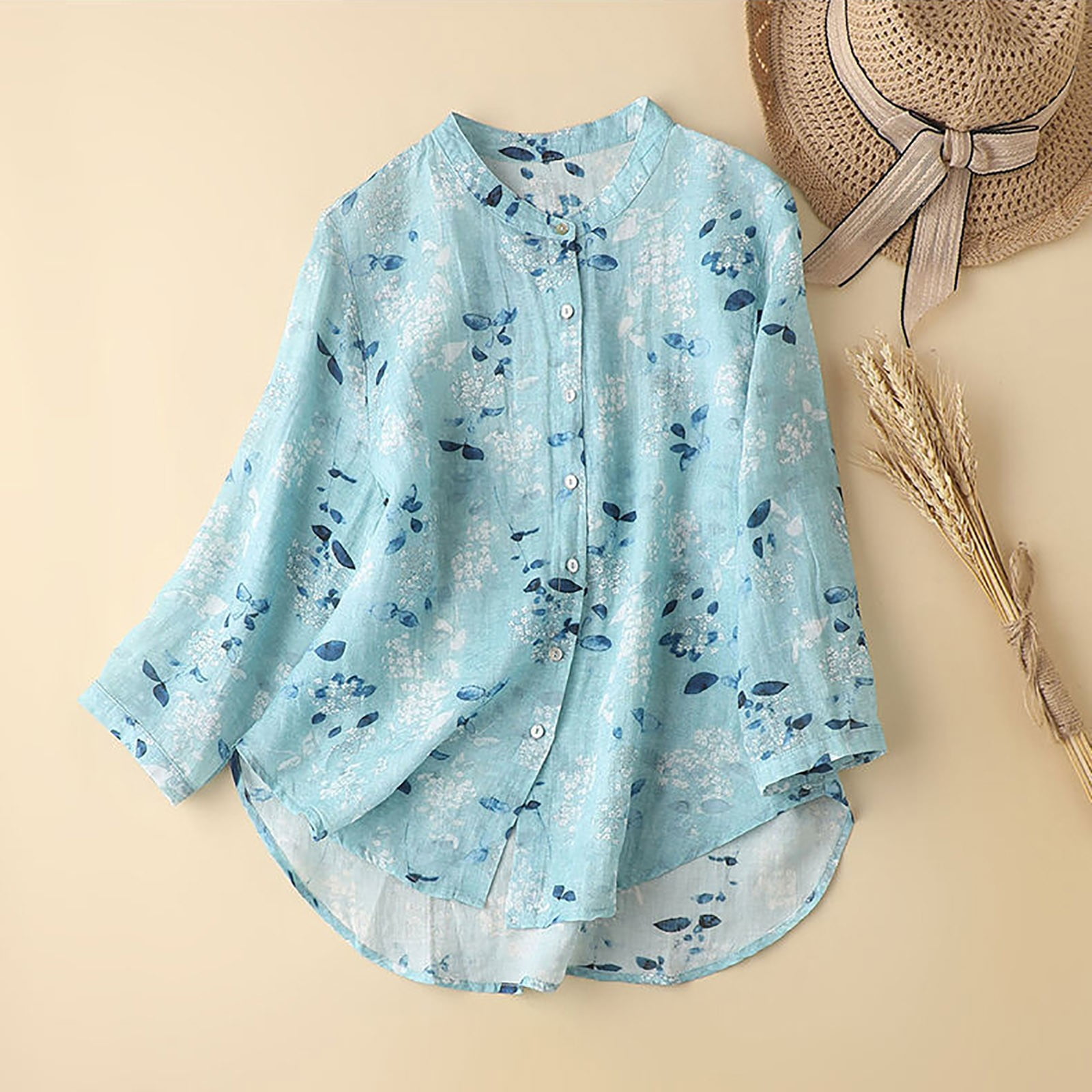 DDAPJ pyju Boho Floral Tops for Women Gauze Cotton Linen Long Sleeve ...