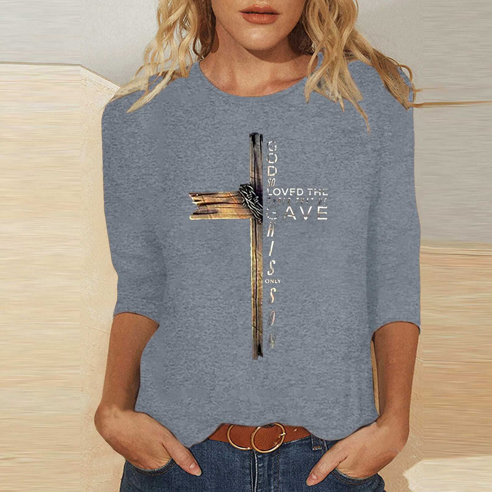 DDAPJ pyju Christian Easter T-shirts for Women 3/4 Sleeve Plus Size ...