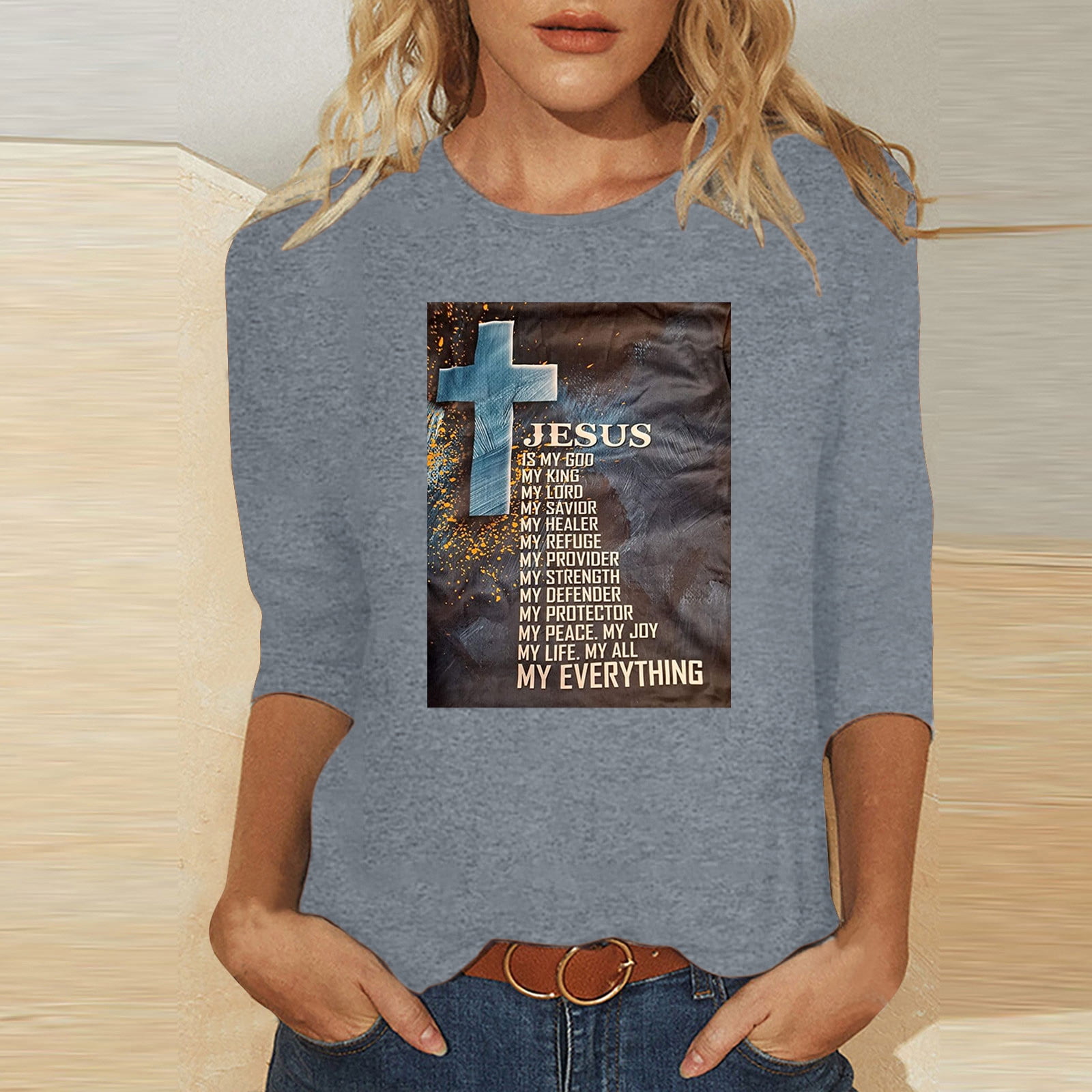 DDAPJ pyju Christian Easter T-shirts for Women Plus Size 3/4 Length ...