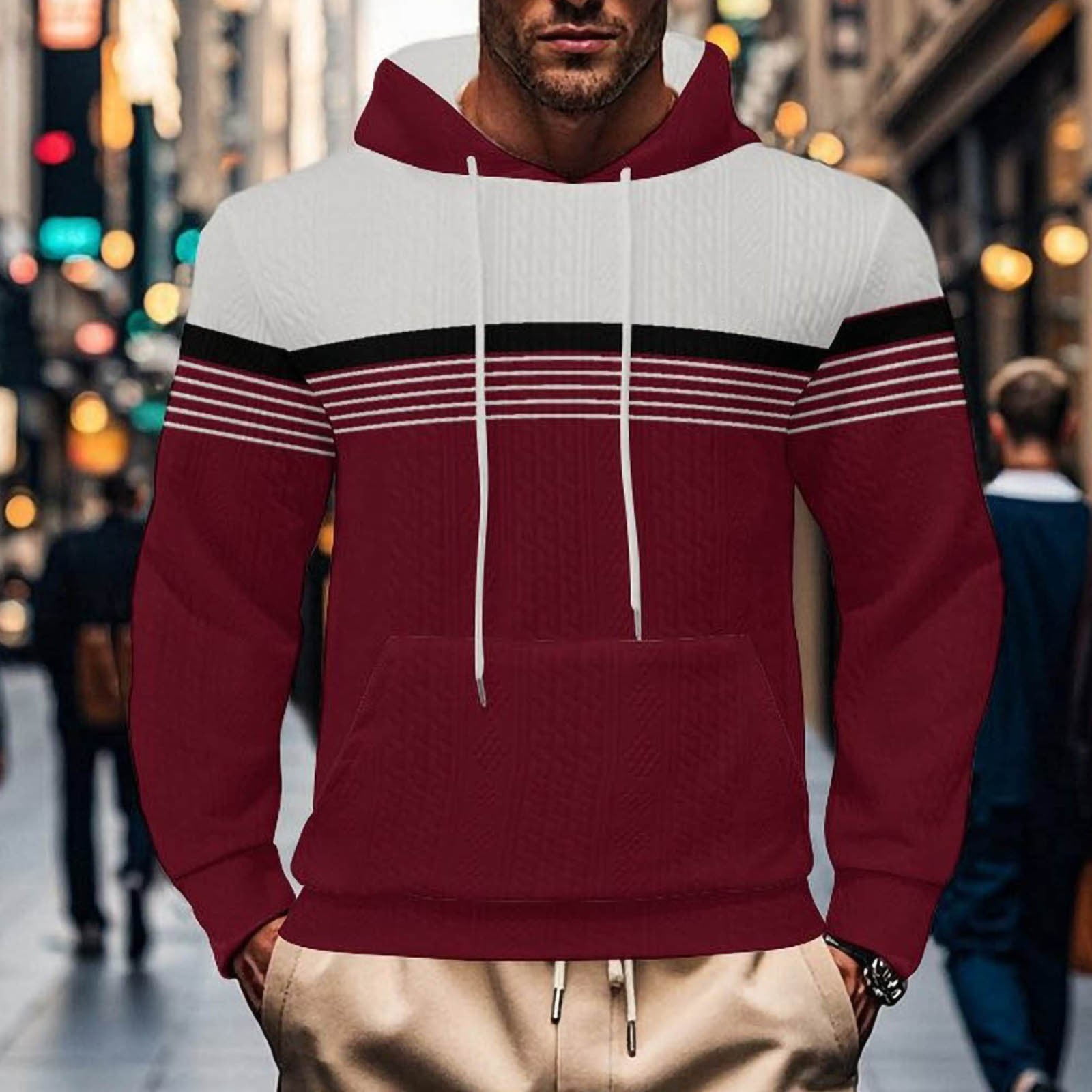 DDAPJ pyju Color Block Hoodies for Men Knitting Cotton Hooded ...