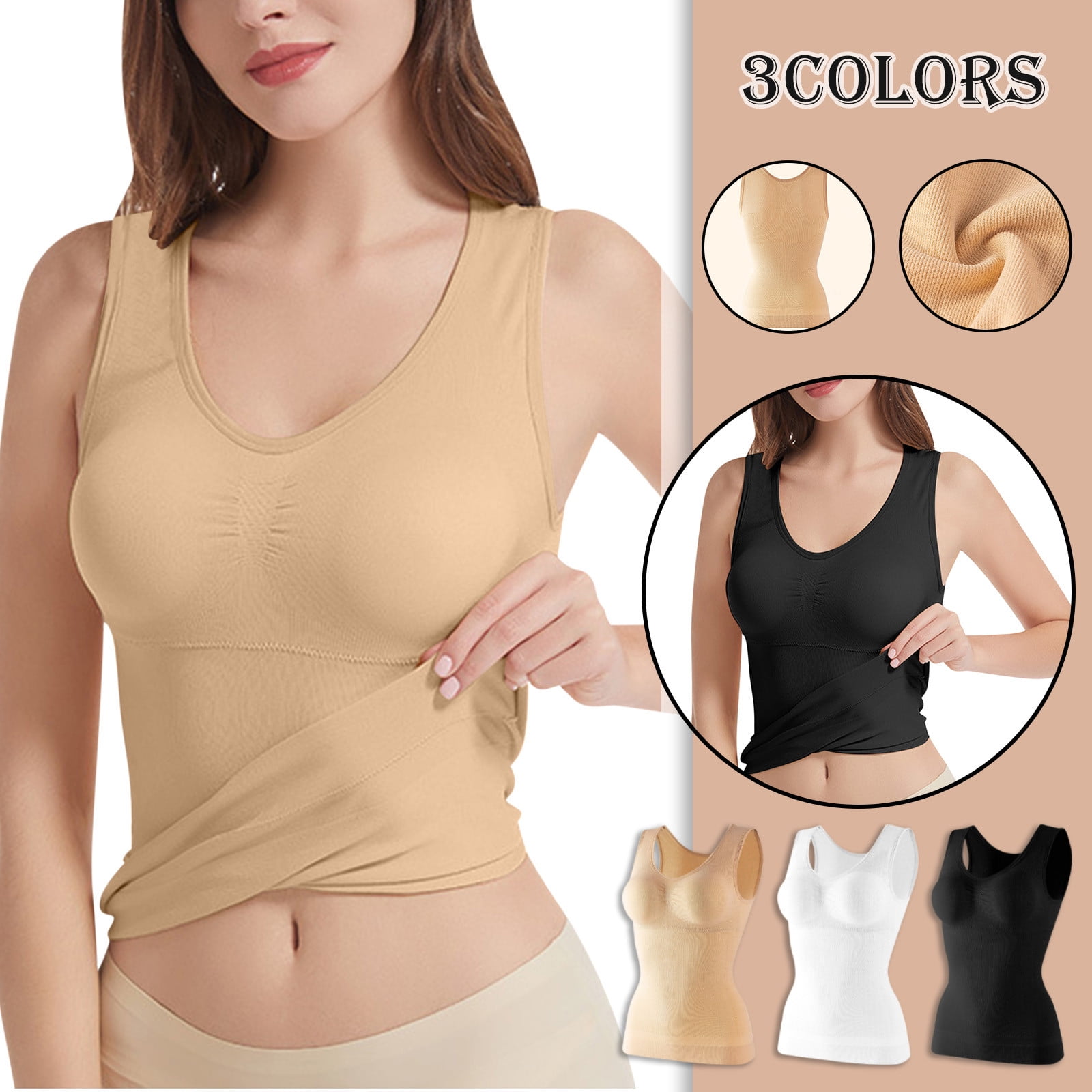 DDAPJ pyju Compression Tank Tops for Women Tummy Control Shapewear Seamless Body Shaper U Neck ...