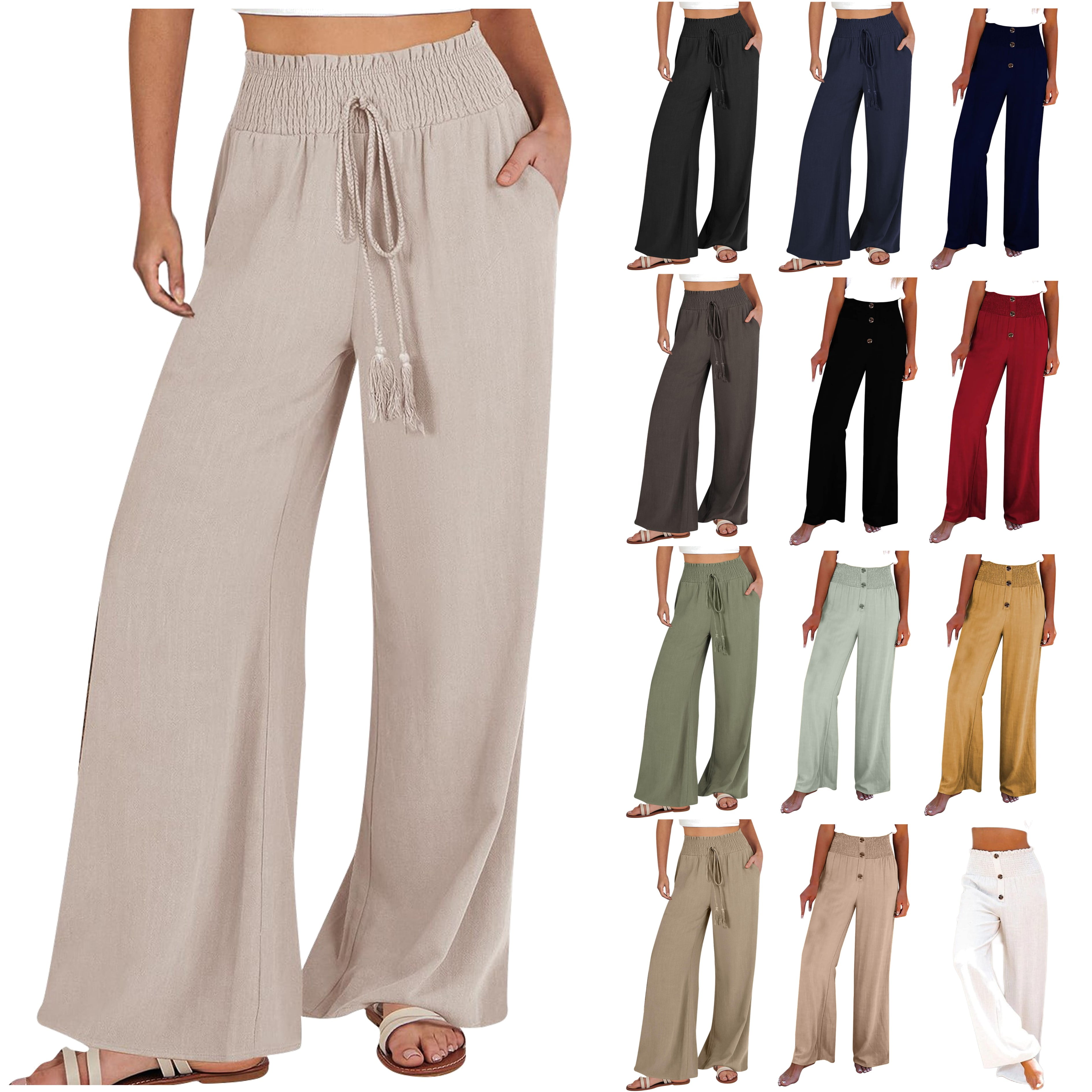 DDAPJ pyju Cotton Linen Pants for Women 2025 Summer Drawstring High ...