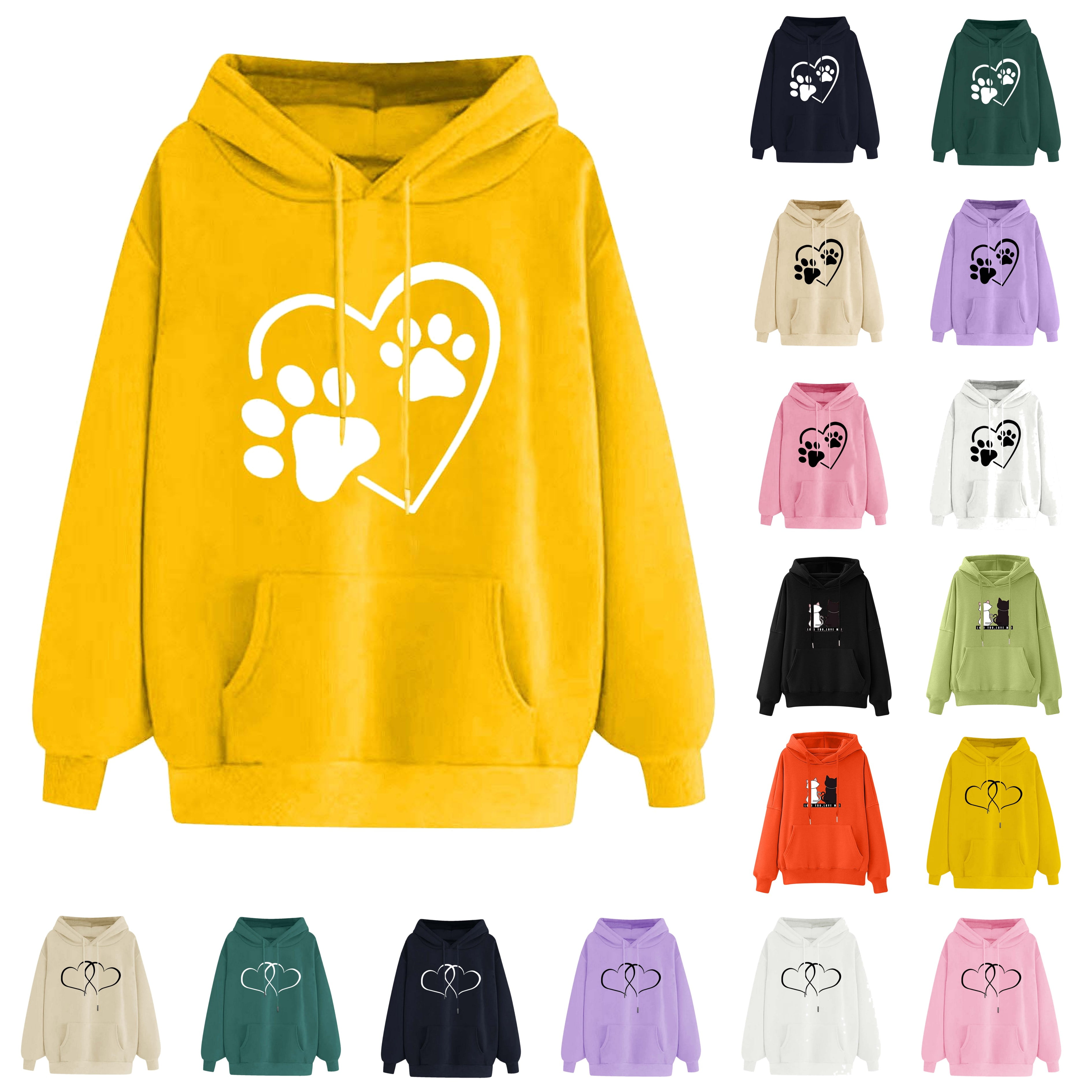 DDAPJ pyju Cute Hoodies for Women Clearance Sales, Dog Paw Heart Print Hooded Sweatshirt Teen ...