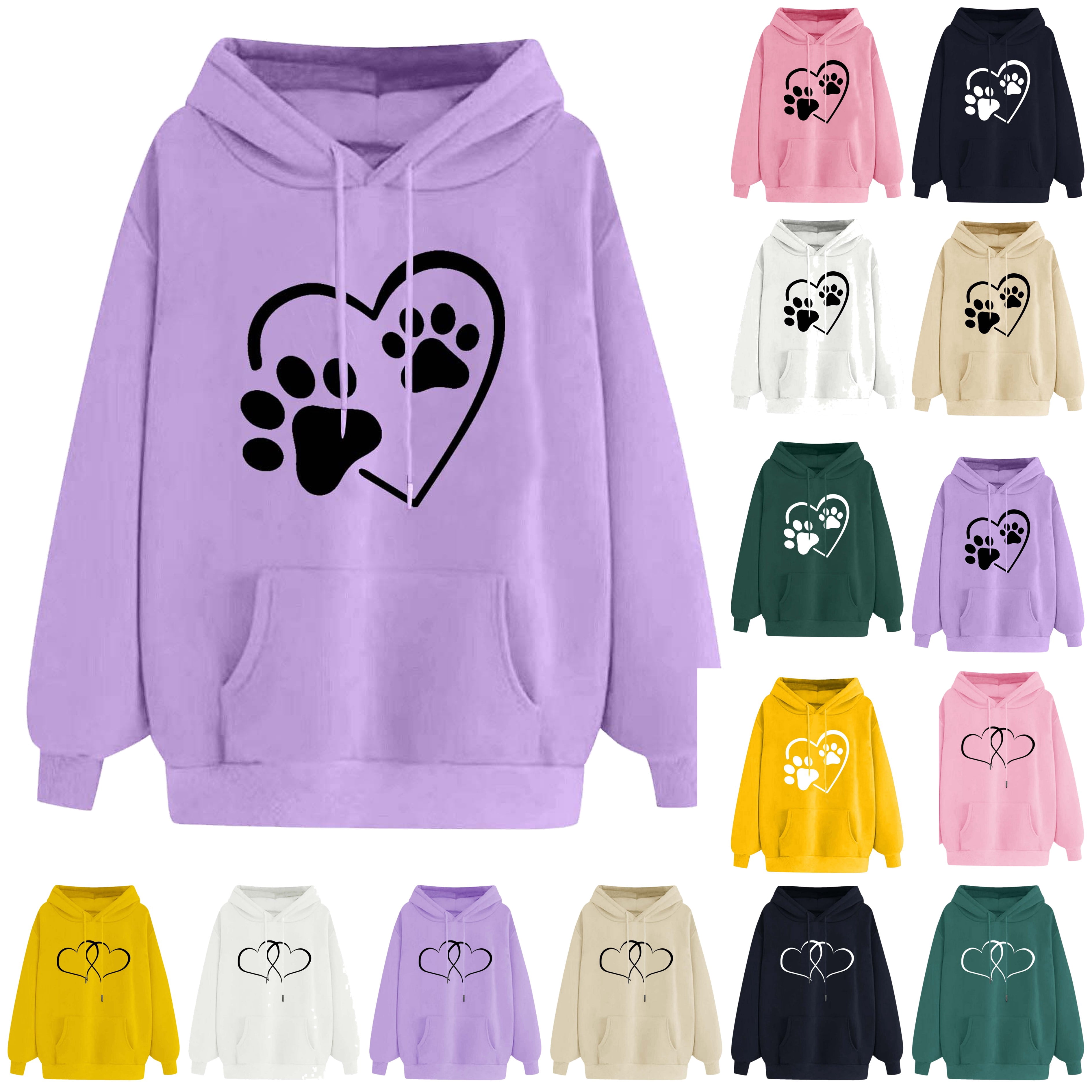 DDAPJ pyju Cute Hoodies for Women , Dog Paw Heart Print Hooded ...