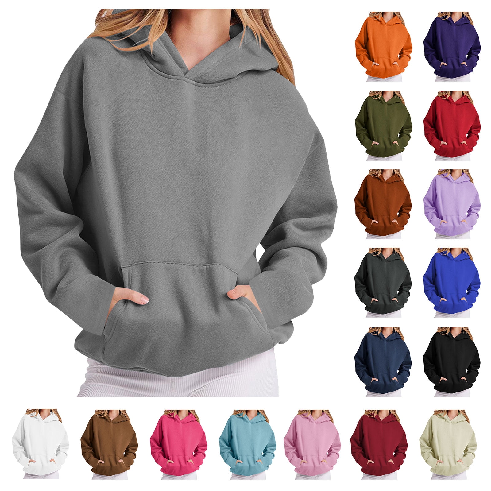 DDAPJ pyju Drop Shoulder Hoodies for Women Long Sleeve Kangaroo Pocket ...