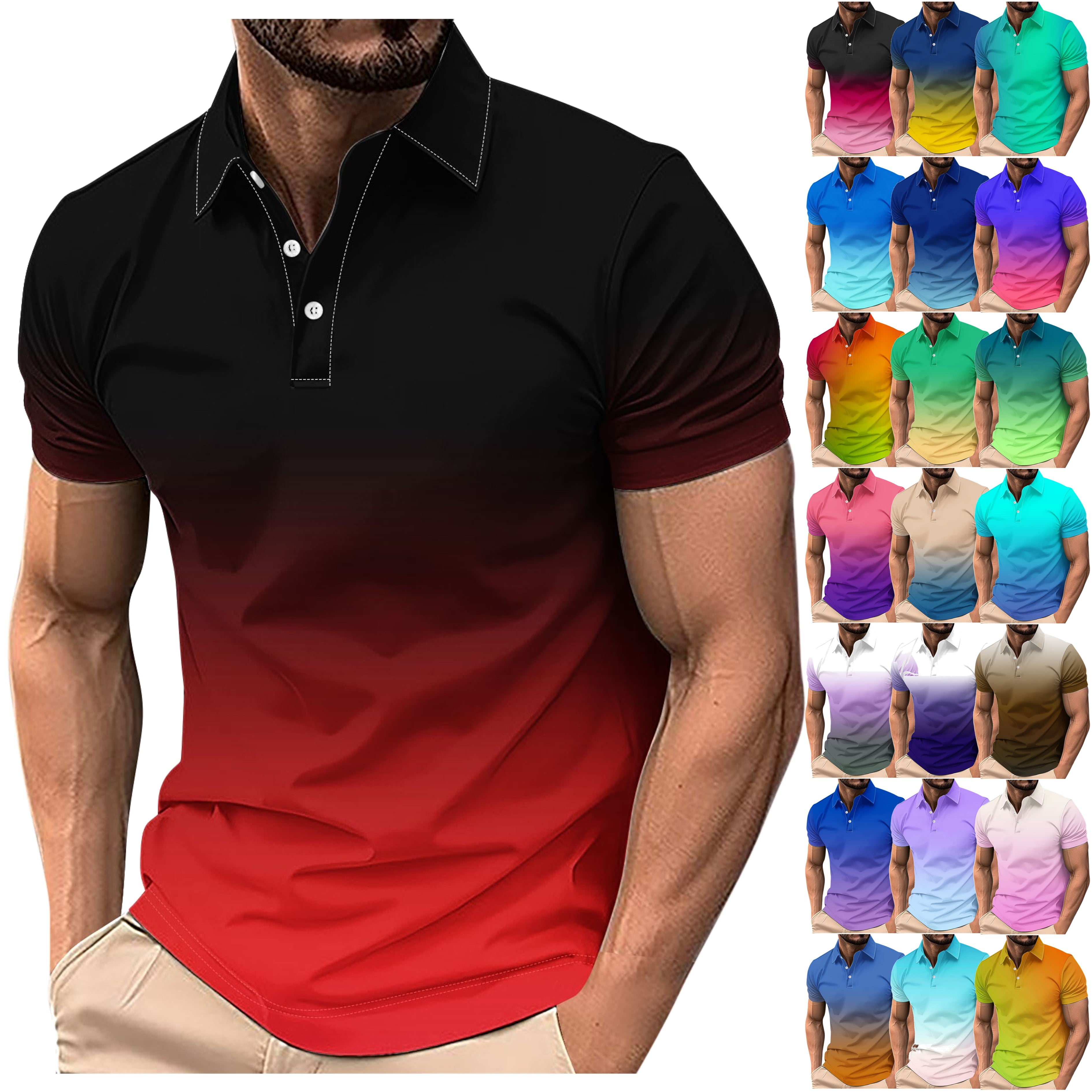 DDAPJ pyju Fashion Polos for Men Gradient Print Collared T-shirt Short ...