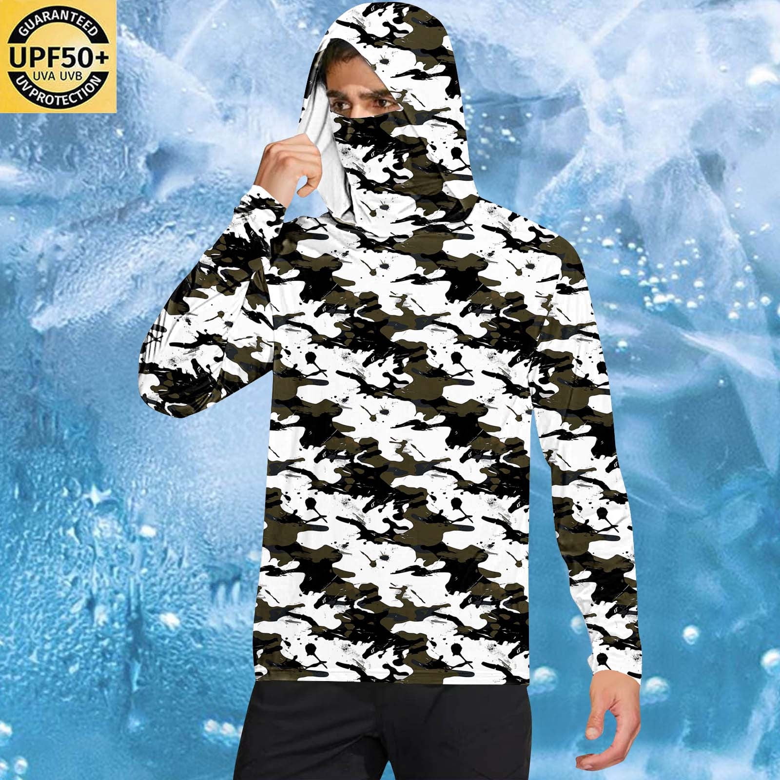 DDAPJ pyju Fishing Shirts for Men Hooded Sun Shirt with Mask Long Sleeve UPF 50 Rash Guards ...