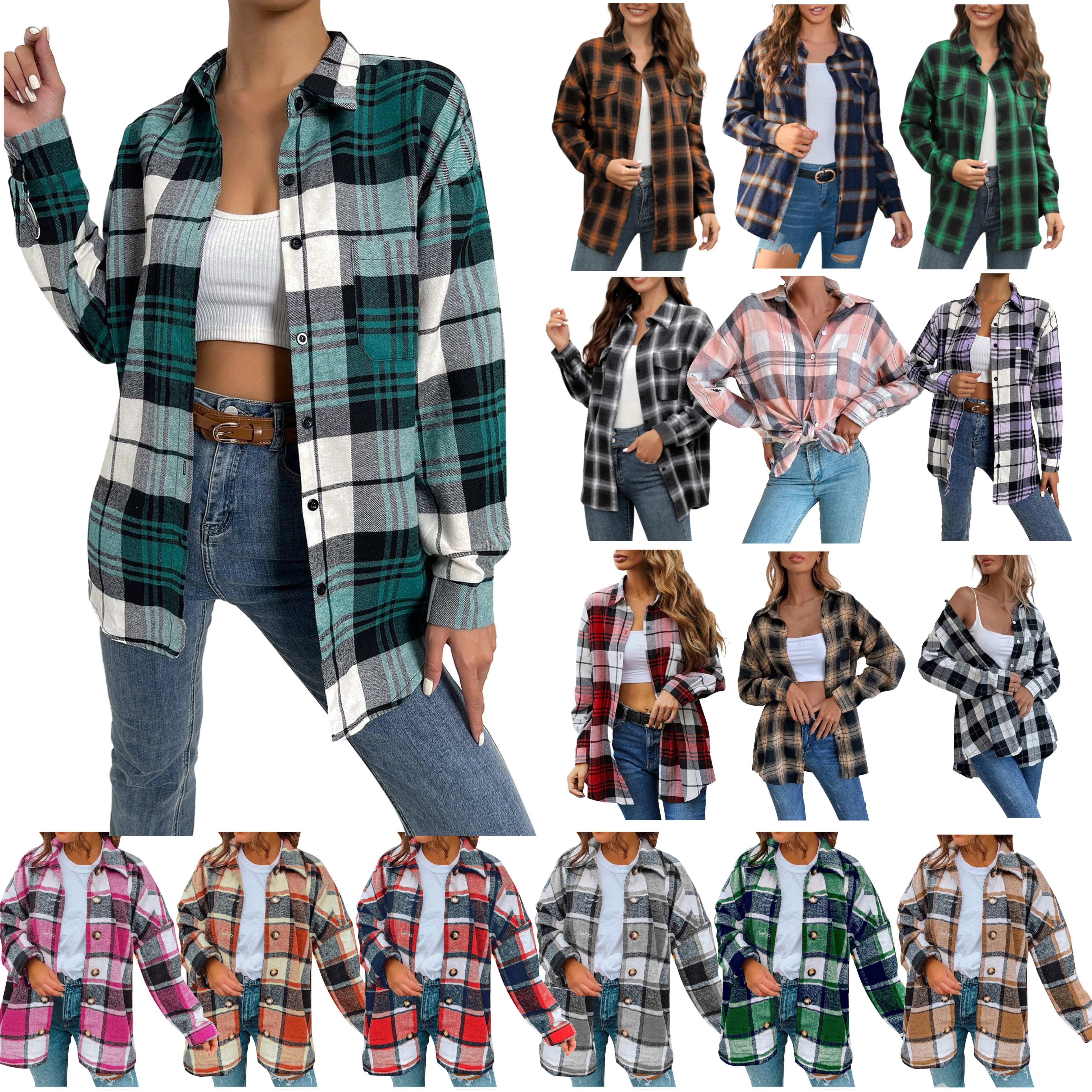 DDAPJ pyju Flannel Shirts for Women 2024 Clearance, Long Sleeve Button ...