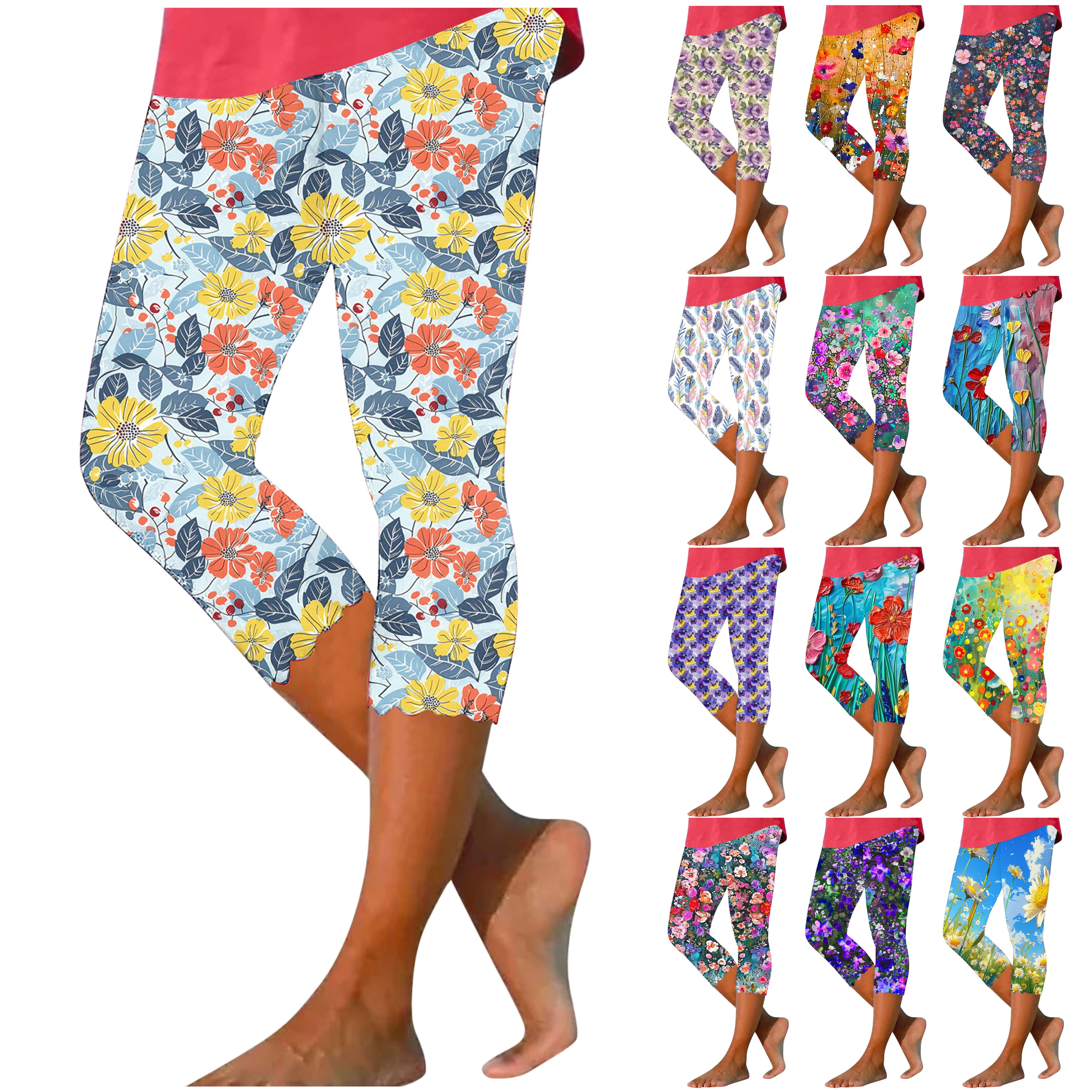 DDAPJ pyju Floral Printed Capri Leggings for Women High Waist Workout ...