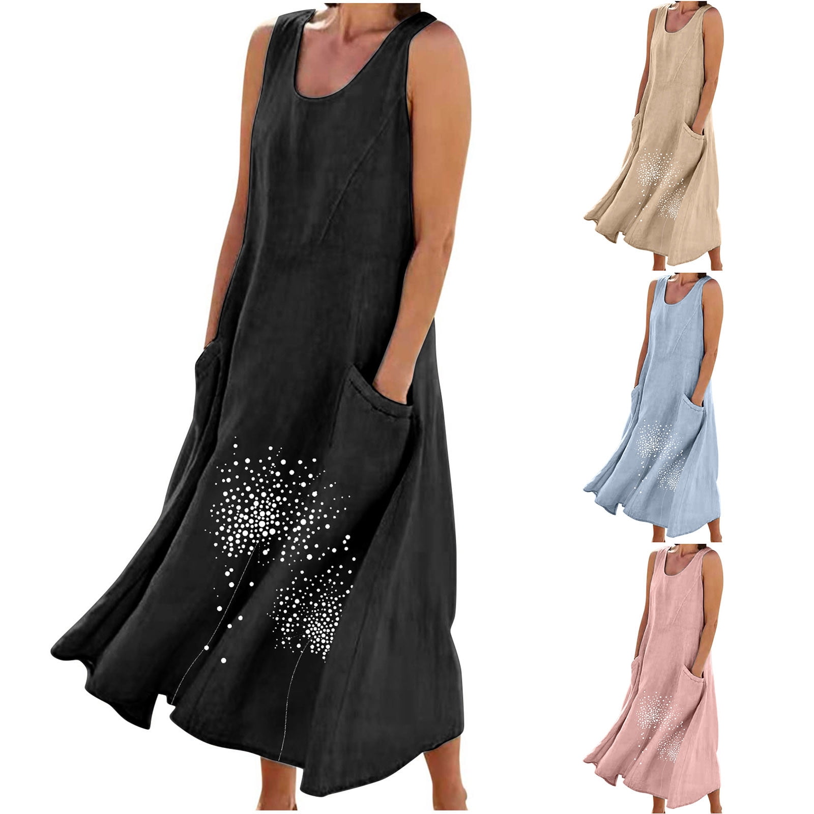 DDAPJ pyju Flowy Sundresses for Women Dandelion Print Casual Loose Tank ...