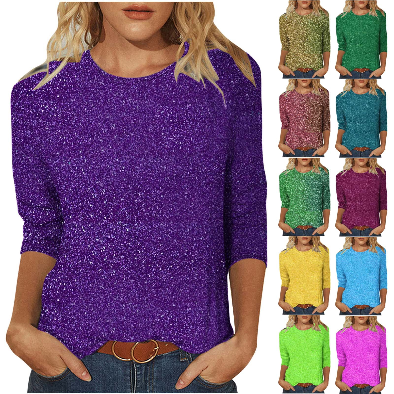 DDAPJ pyju Going Out Tops for Women 2025 Fashion Sparkly Sequin 3/4 ...