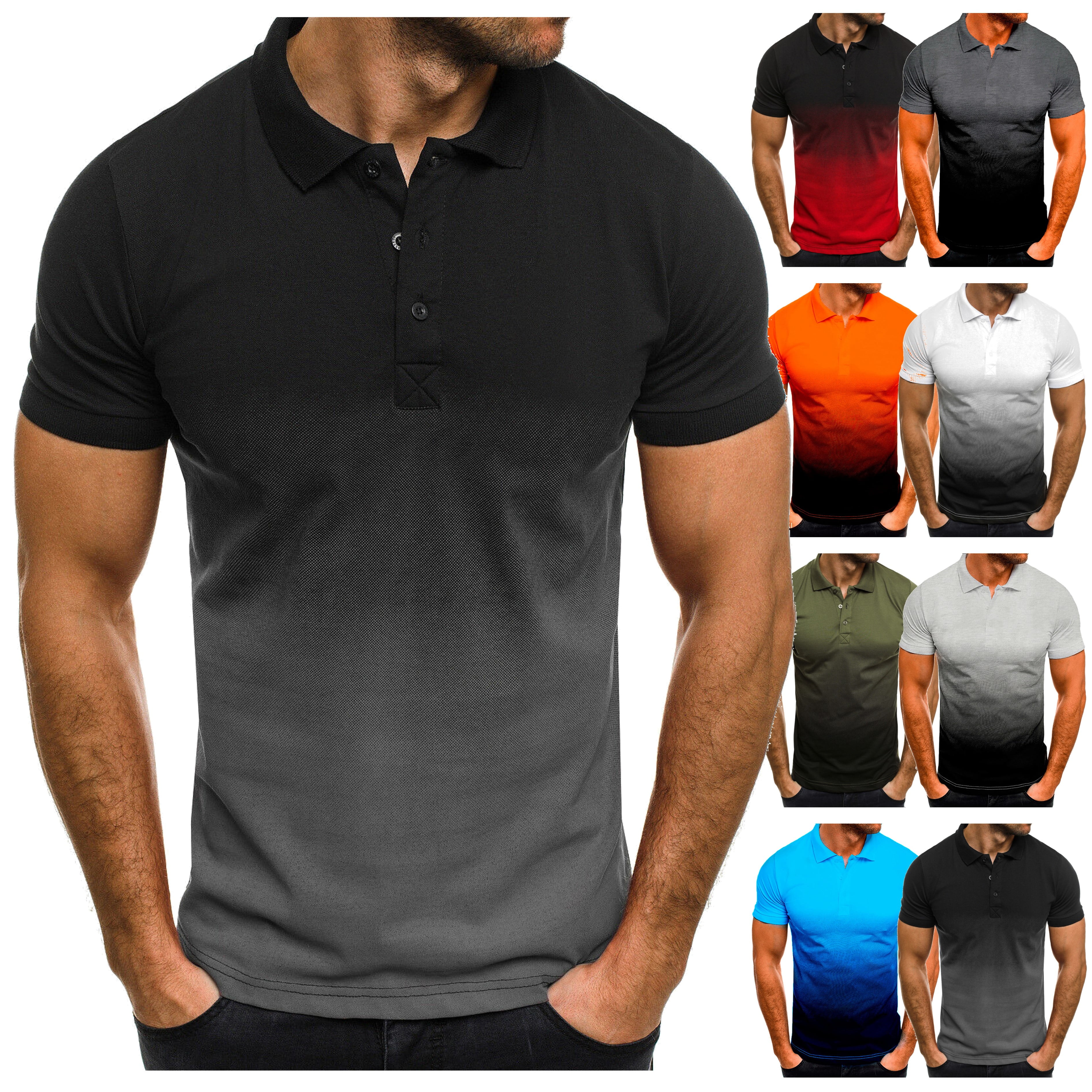 DDAPJ pyju Golf Polos for Men Gradient Print Short Sleeve Casual Sports ...