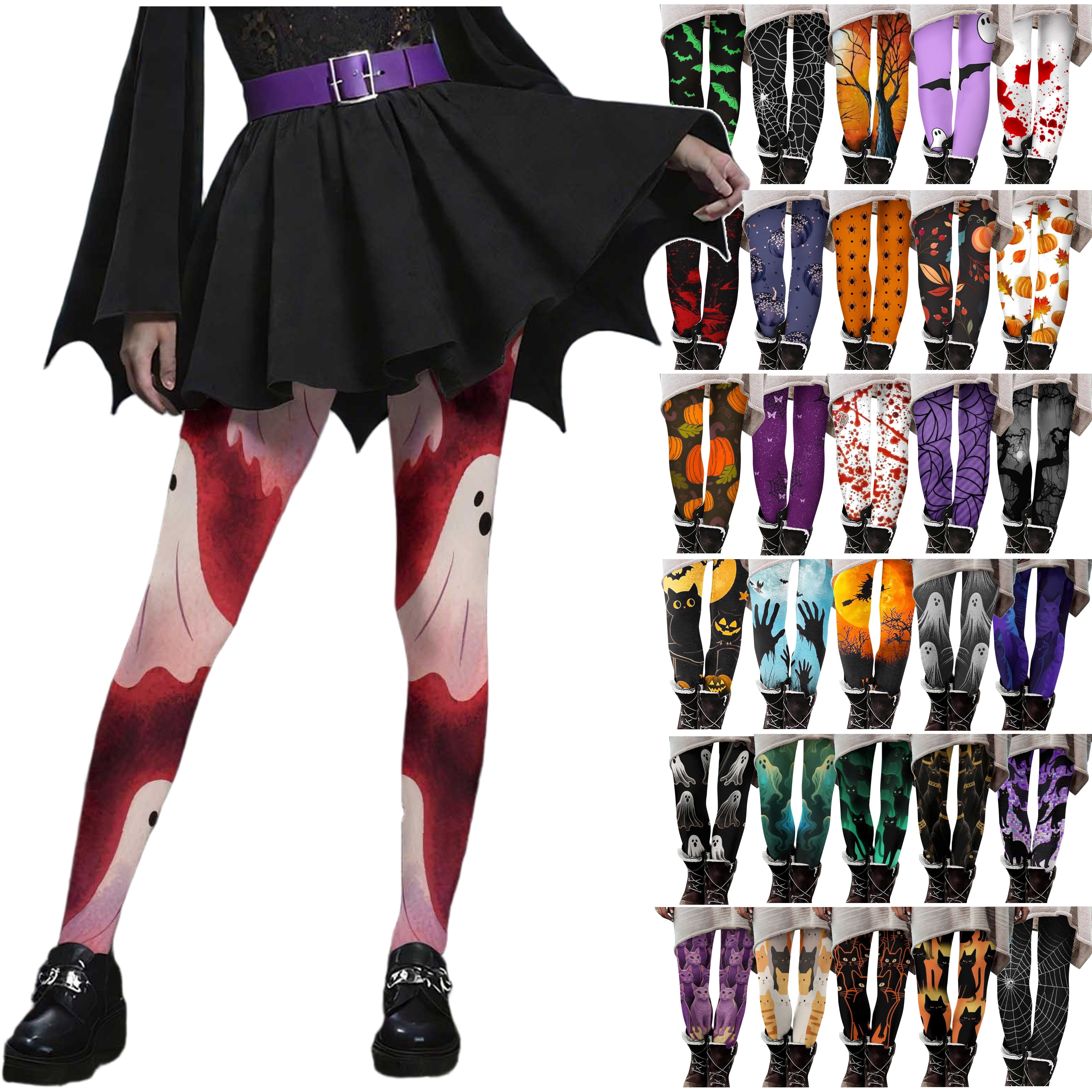 DDAPJ pyju Halloween Leggings for Women Funny Cute Pumpkin Ghost Bat ...