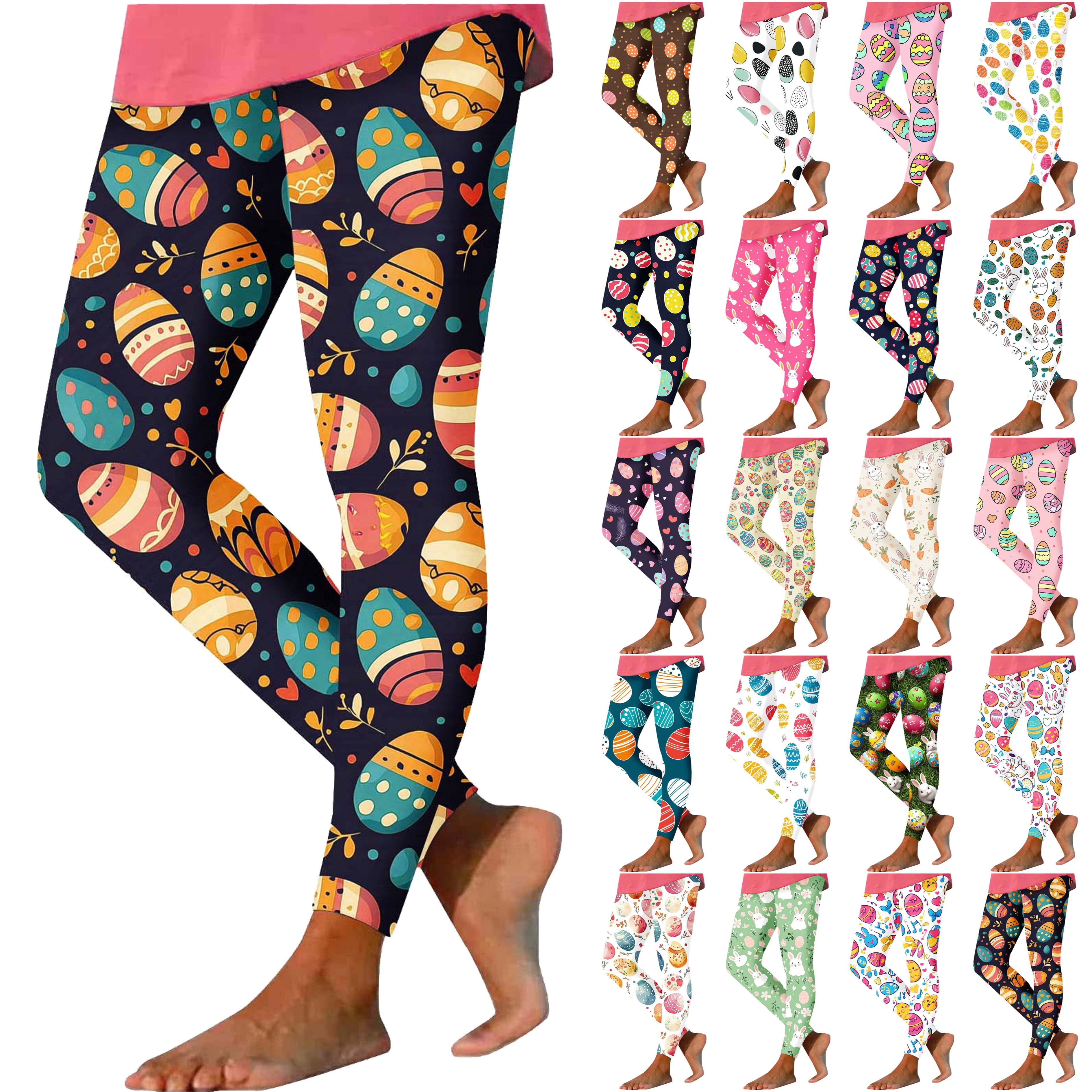DDAPJ pyju Happy Easter Leggings for Women Bunny Eggs Stretchy Legging ...