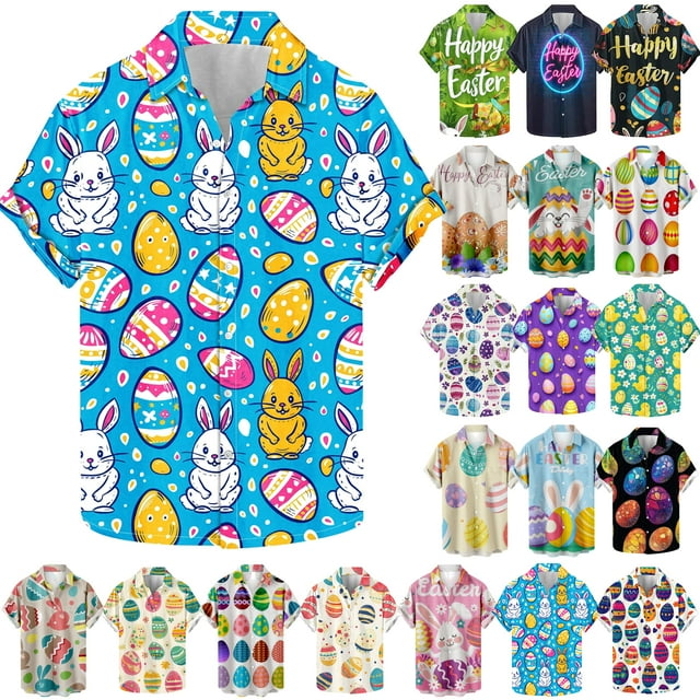 DDAPJ pyju Happy Easter Shirts for Men Funny Bunny Eggs Carrot Print ...