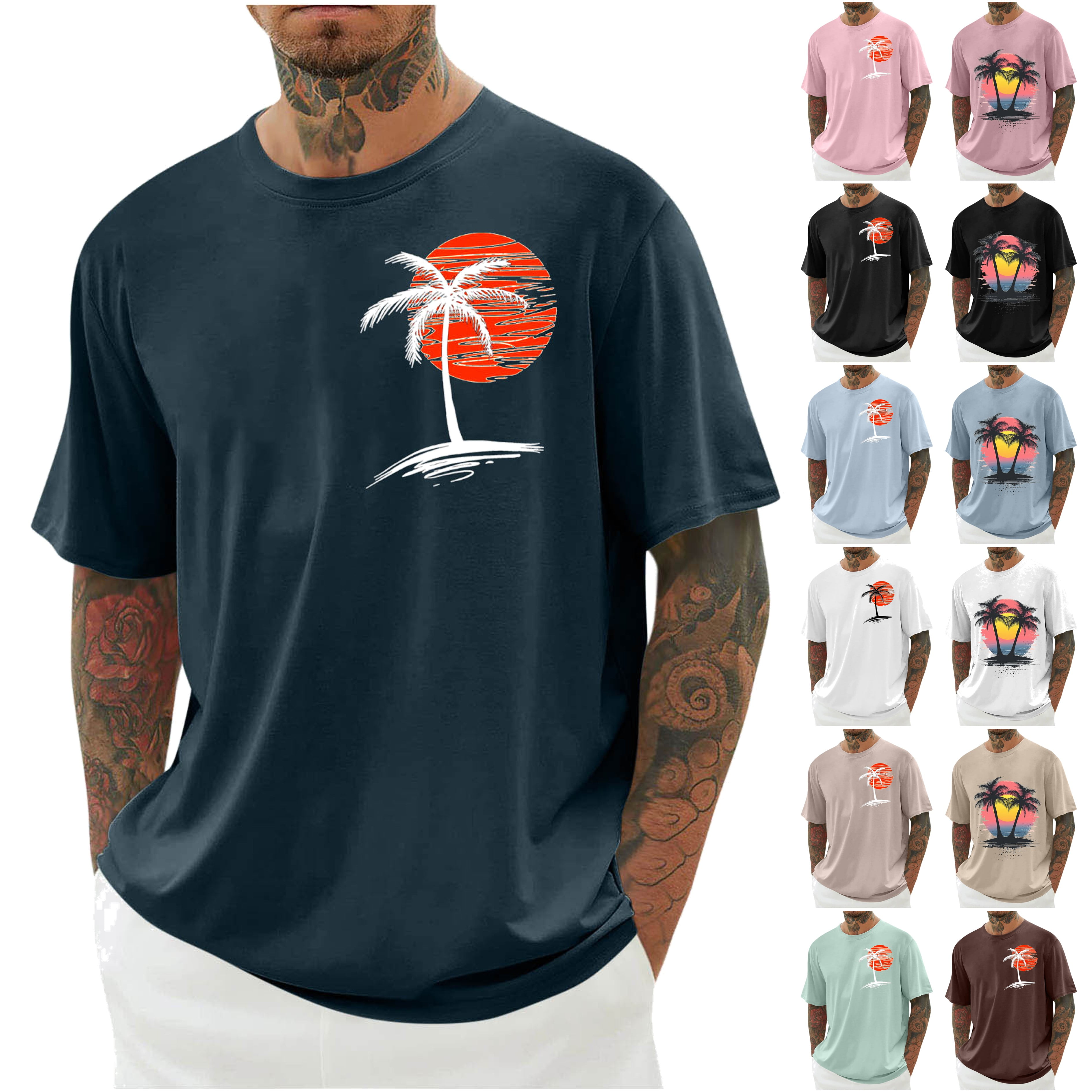 DDAPJ pyju Hawaiian T-Shirt for Men Tropical Beach Palm Trees Shirt ...