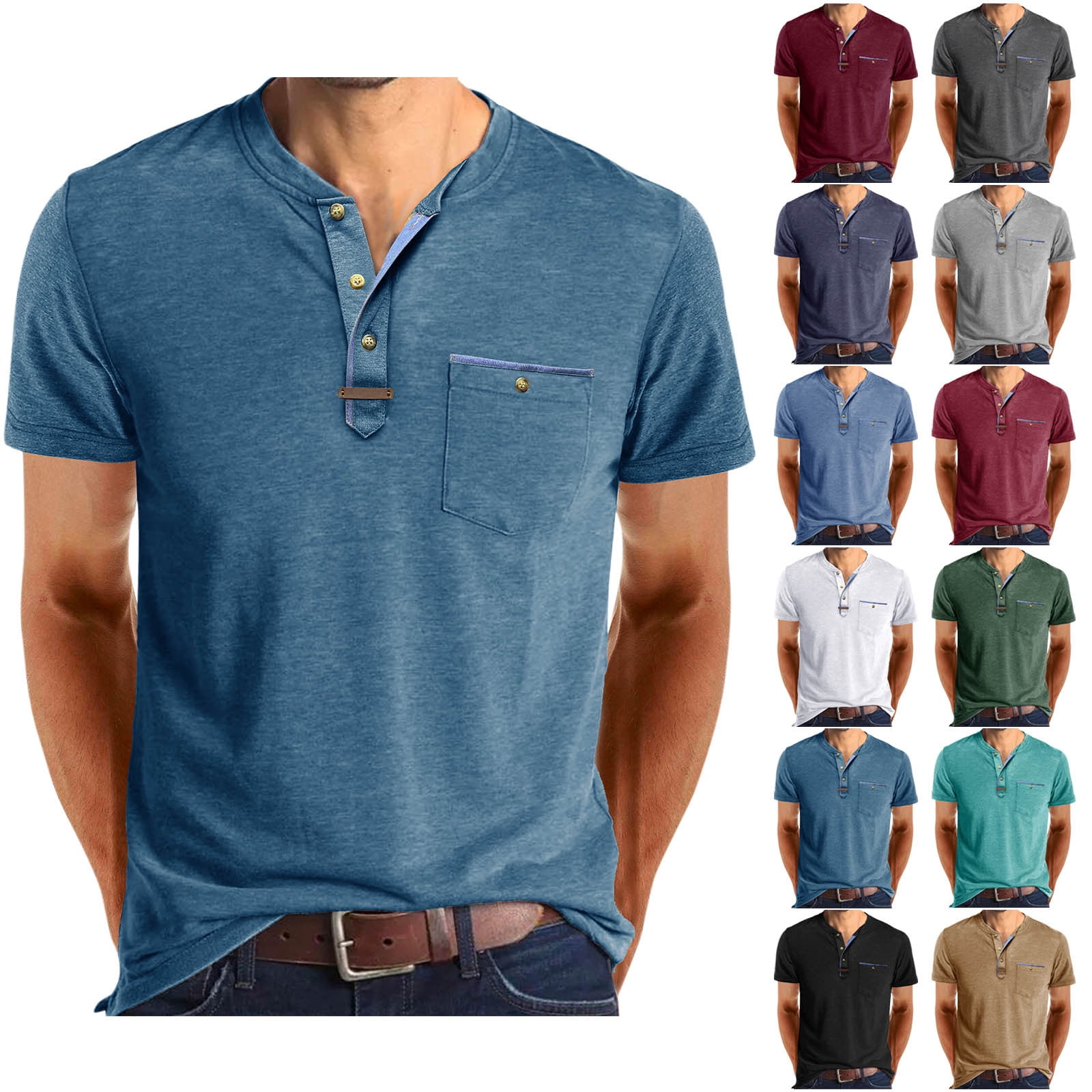 DDAPJ pyju Henley Shirt for Men Short Sleeve 3 Button T-shirts ...