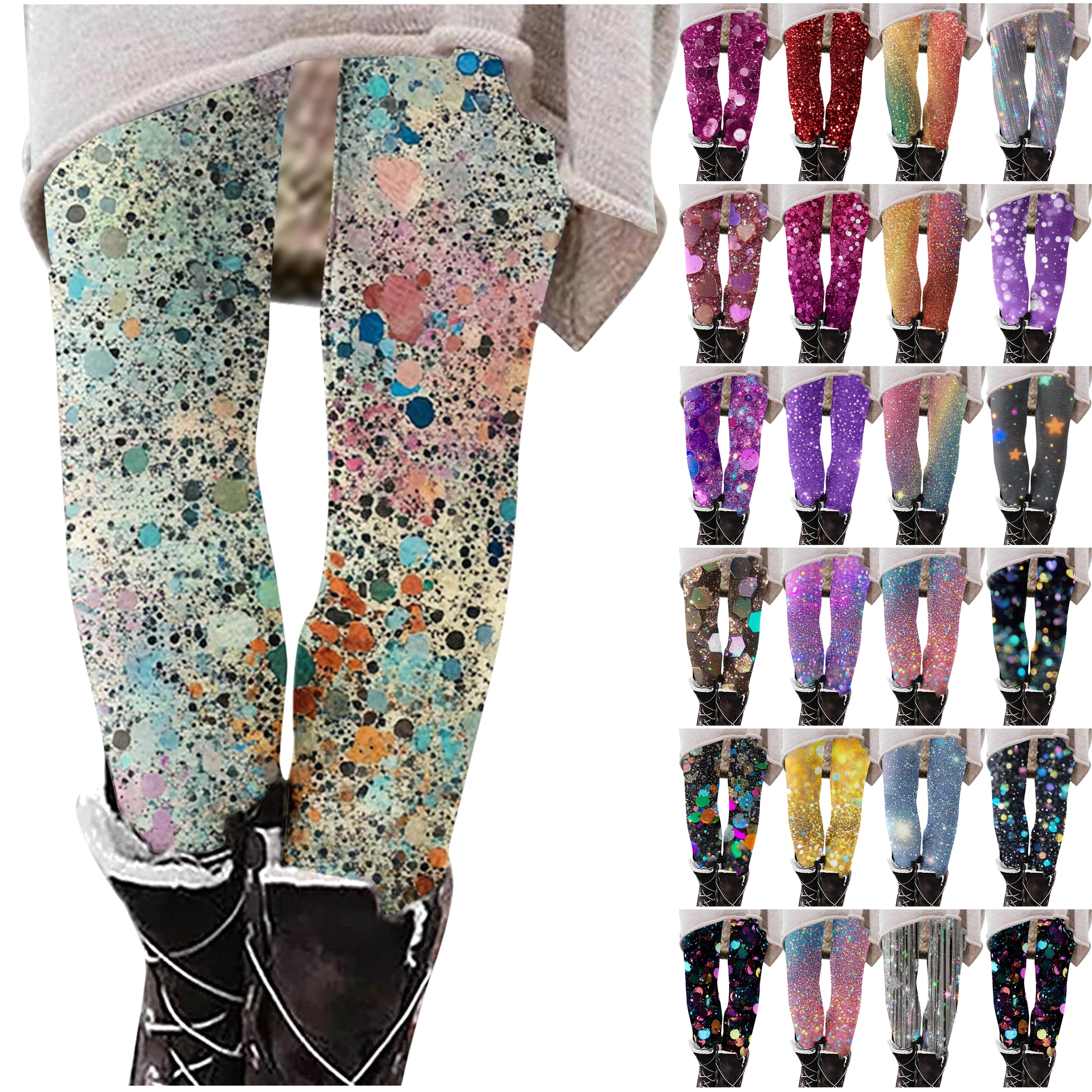 DDAPJ pyju Holiday Leggings for Women Trendy Sequin Printed Casual Yoga ...