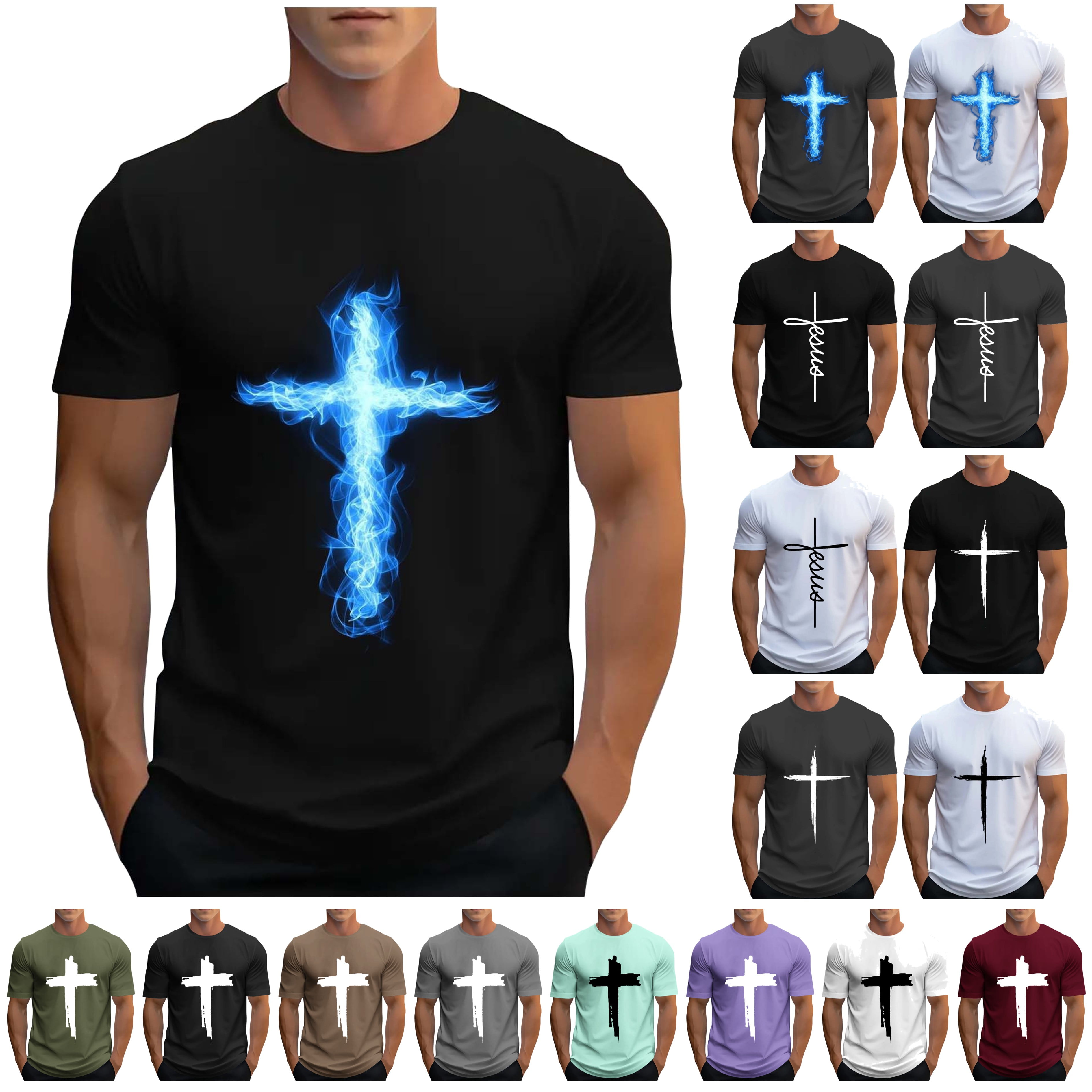 DDAPJ pyju Jesus Faith Shirts Men's Cross Print Short Sleeve T Shirt ...