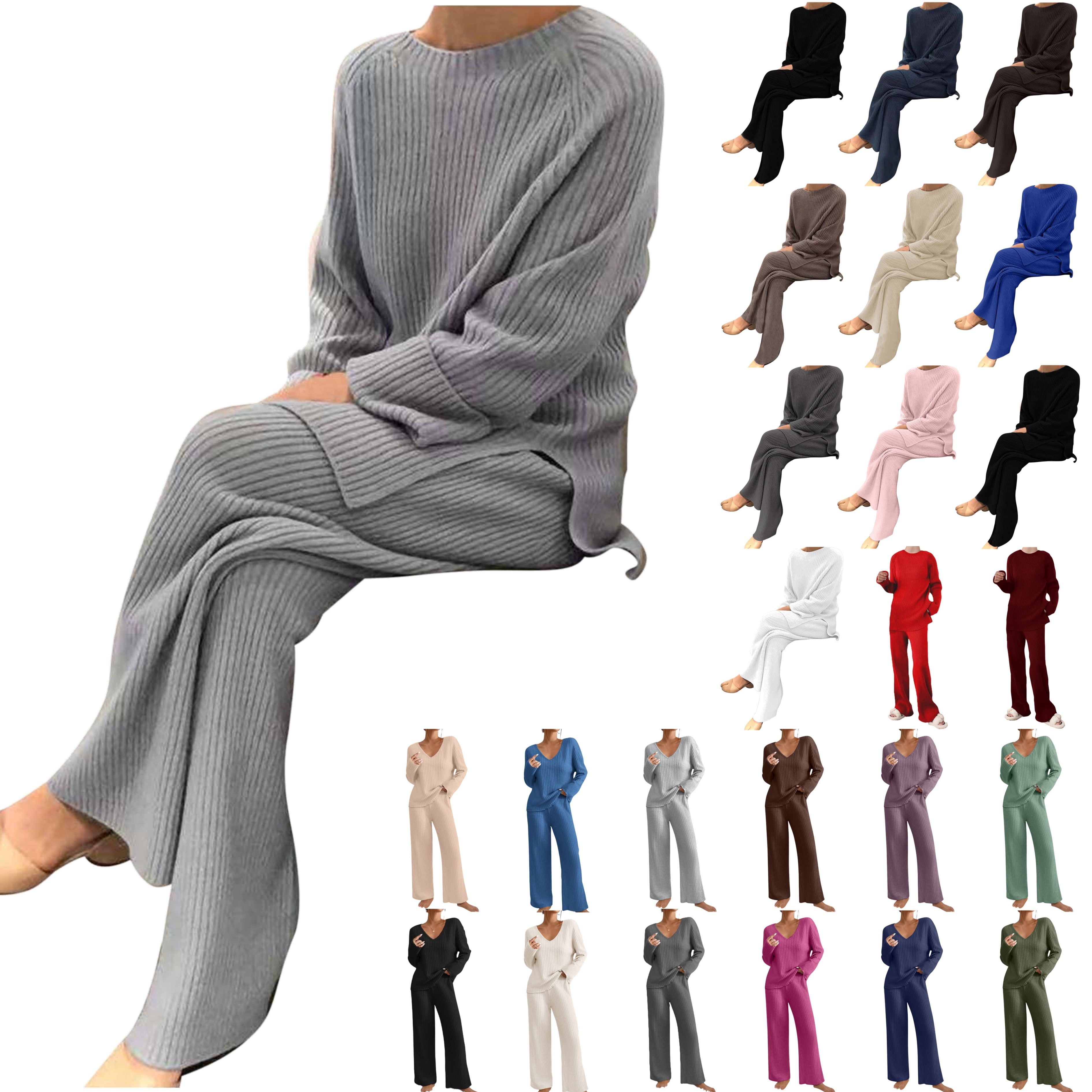 DDAPJ pyju Knit Lounge Sets for Women 2 Piece Long Sleeve Pullover ...
