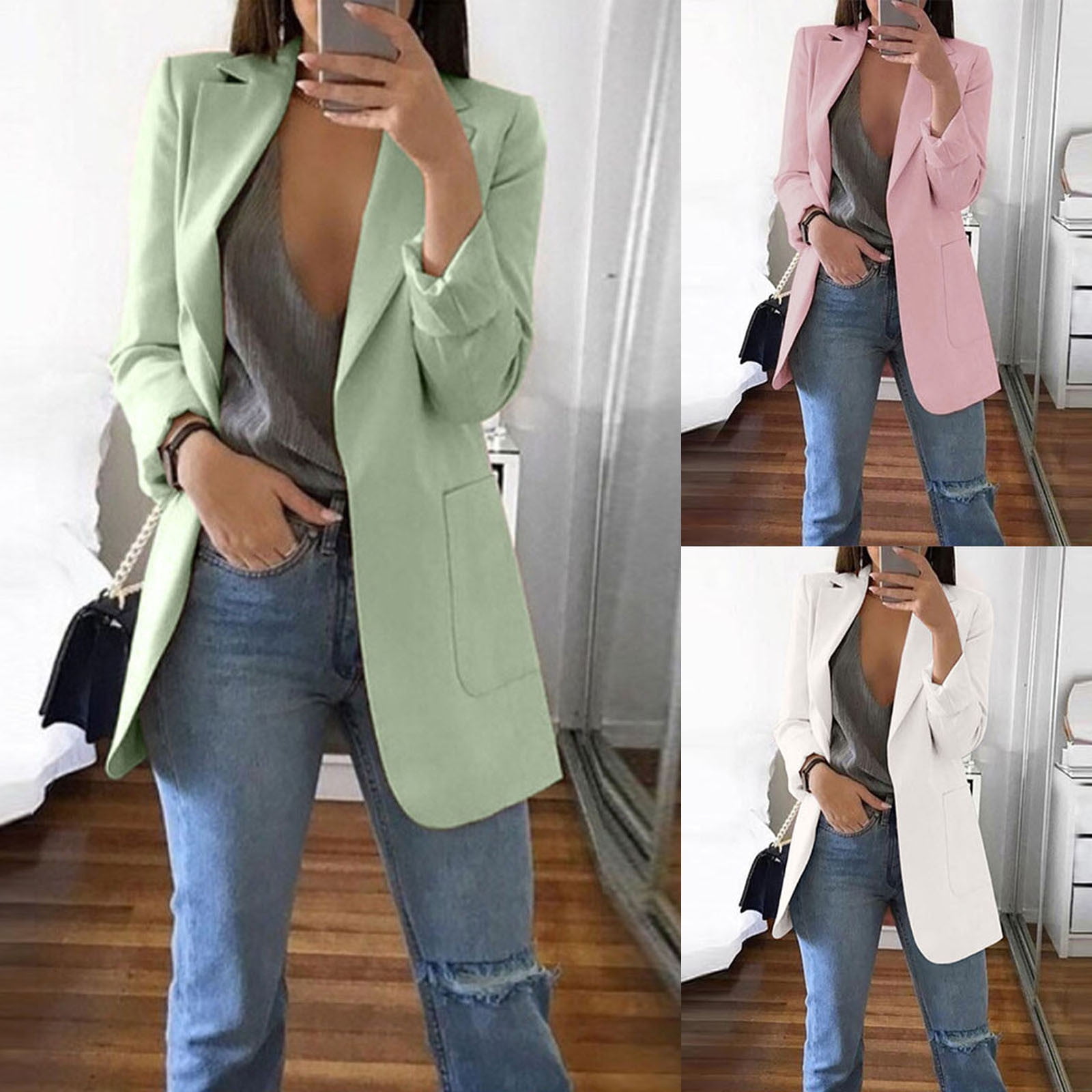 DDAPJ pyju Lightweight Blazer for Women Fashion Open Front Lapel Blazers Casual Long Sleeve Suit ...