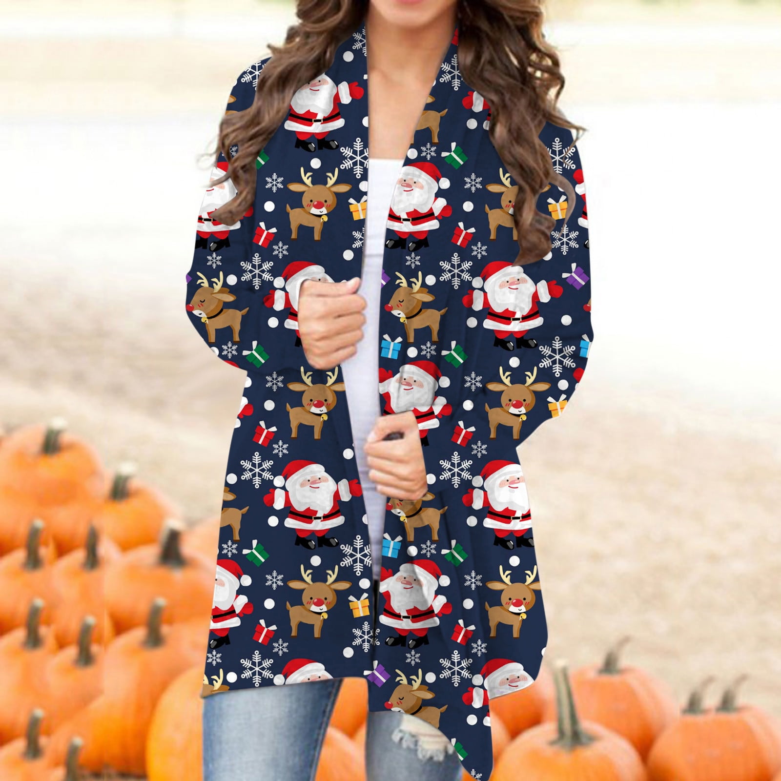 DDAPJ pyju Lightweight Cardigans for Women 2023,Christmas Print Open ...