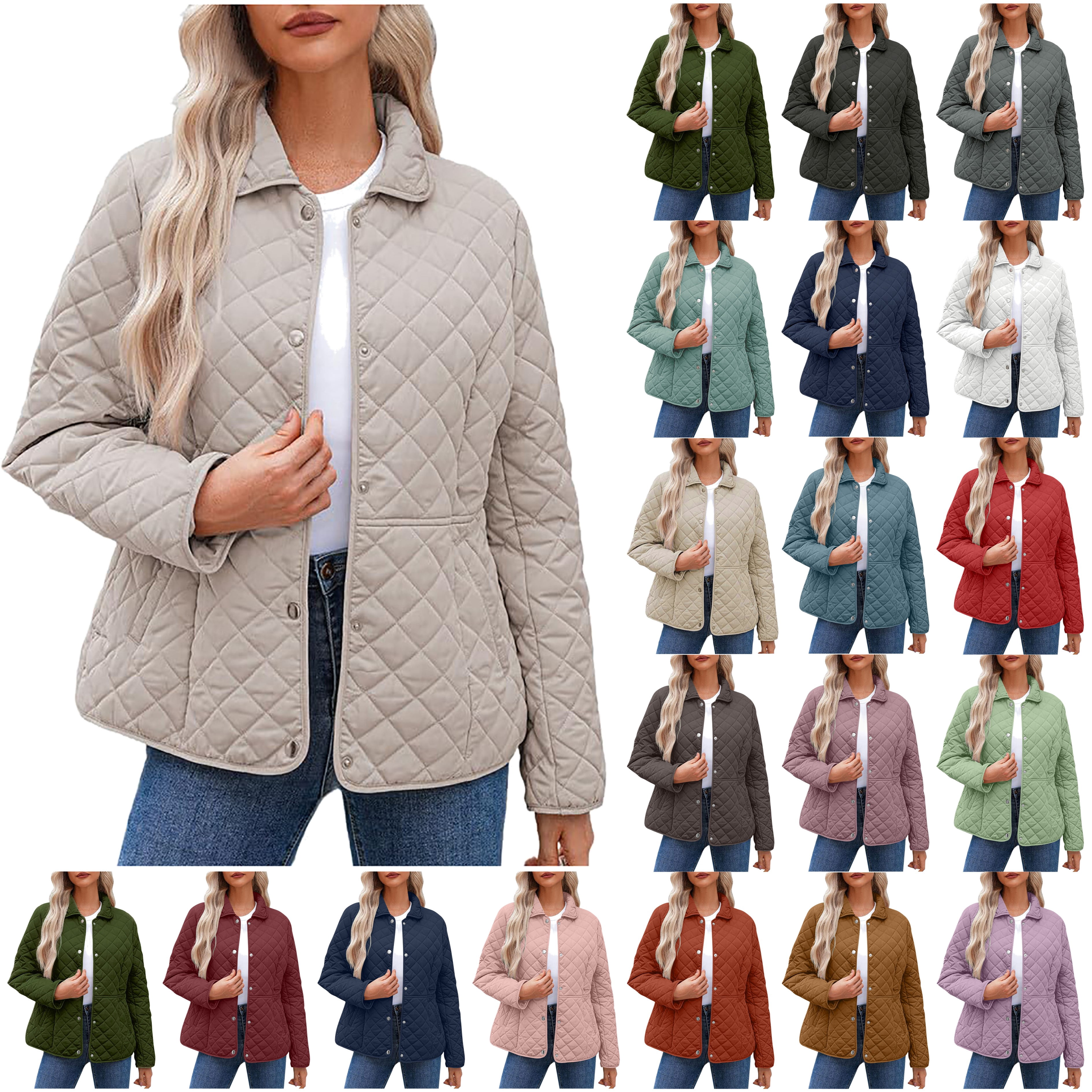 DDAPJ pyju Lightweight Quilted Jackets for Women Lapel Down Jacket Long ...