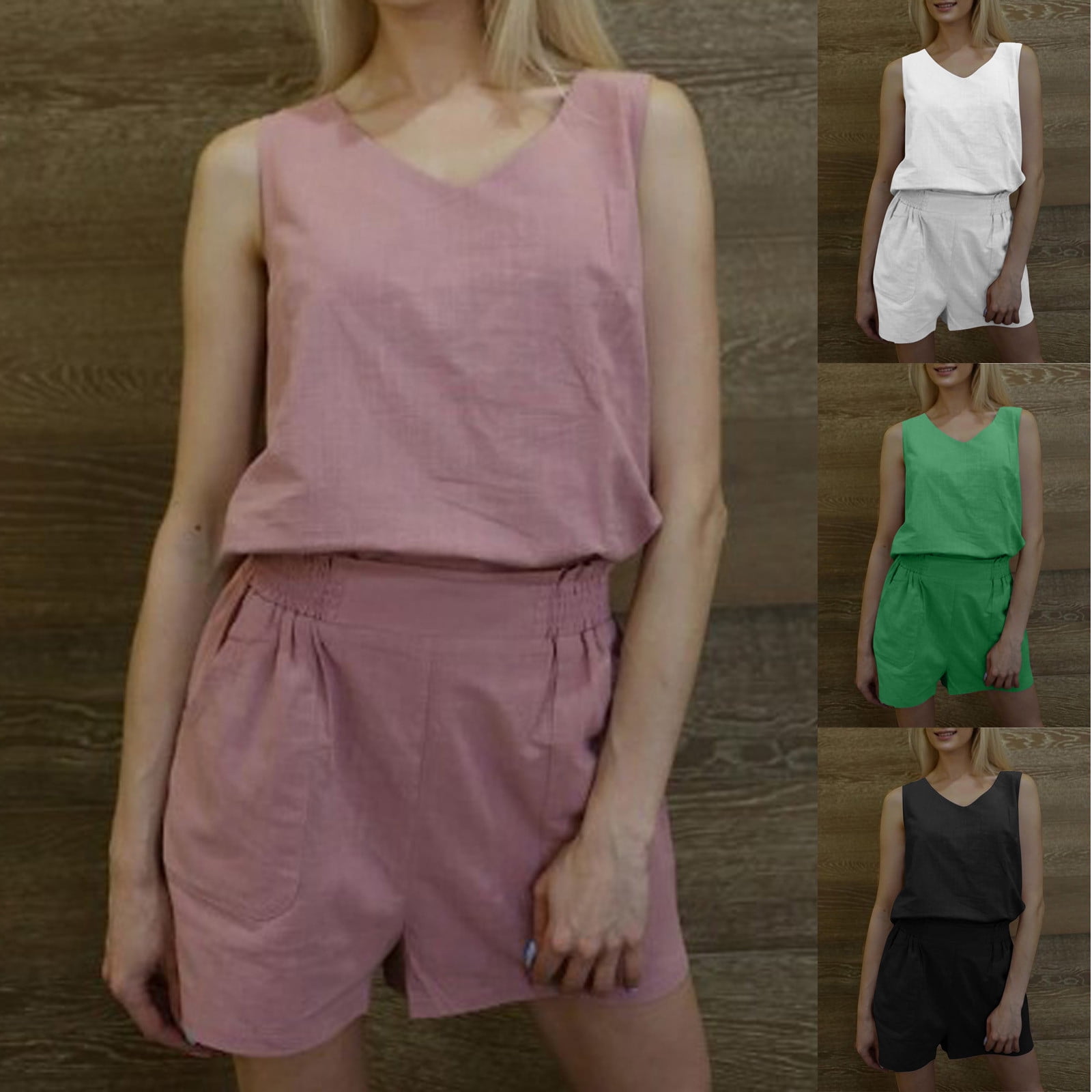 DDAPJ pyju Linen 2 Piece Outfits for Women Cropped Tank Tops and Shorts ...