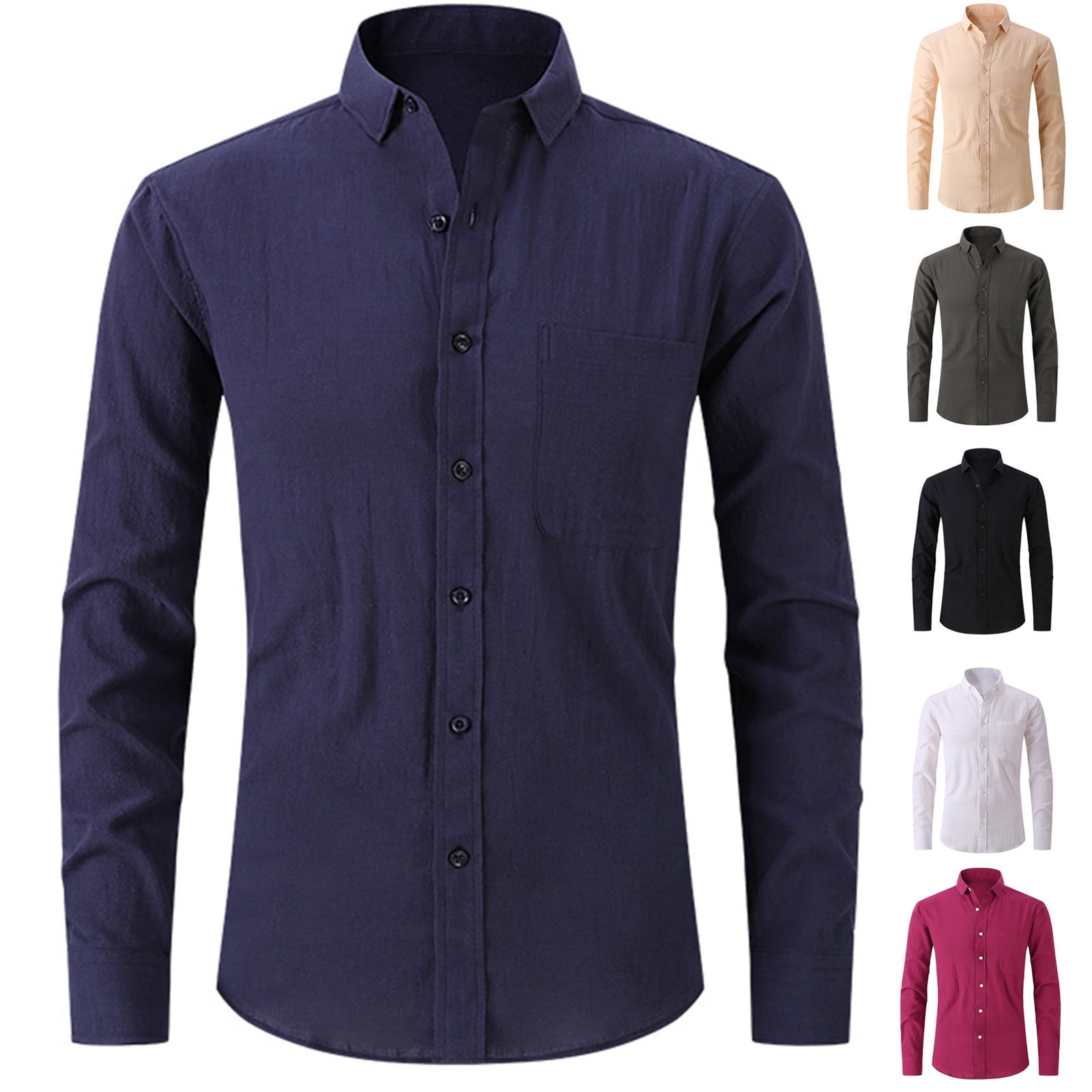 DDAPJ pyju Linen Button Down Shirts for Men Regular Fit Long Sleeve ...