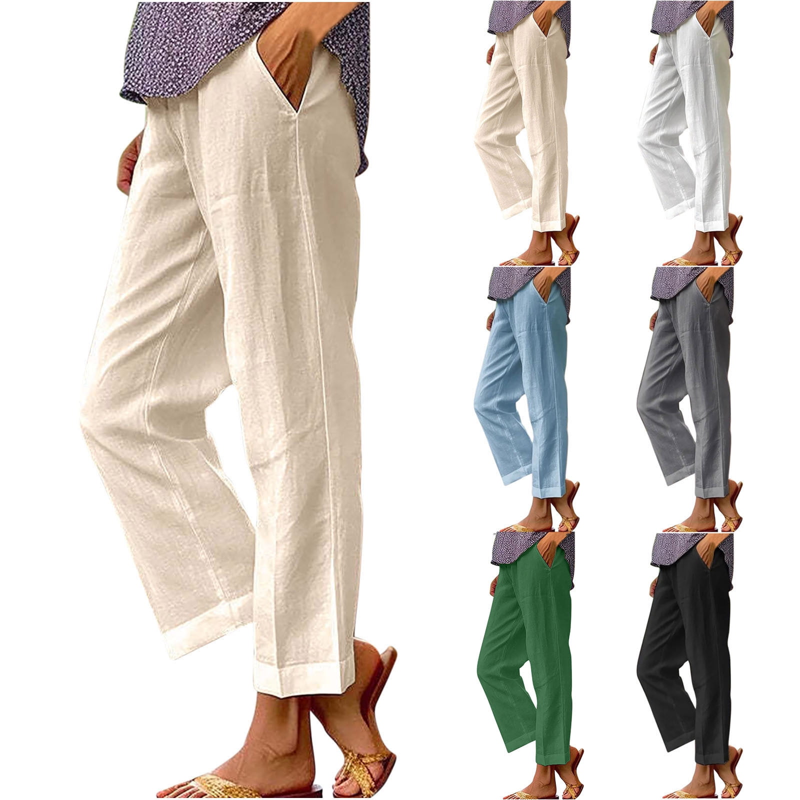DDAPJ pyju Linen Pants Women 2025 Summer Straight Leg Cropped Pants ...