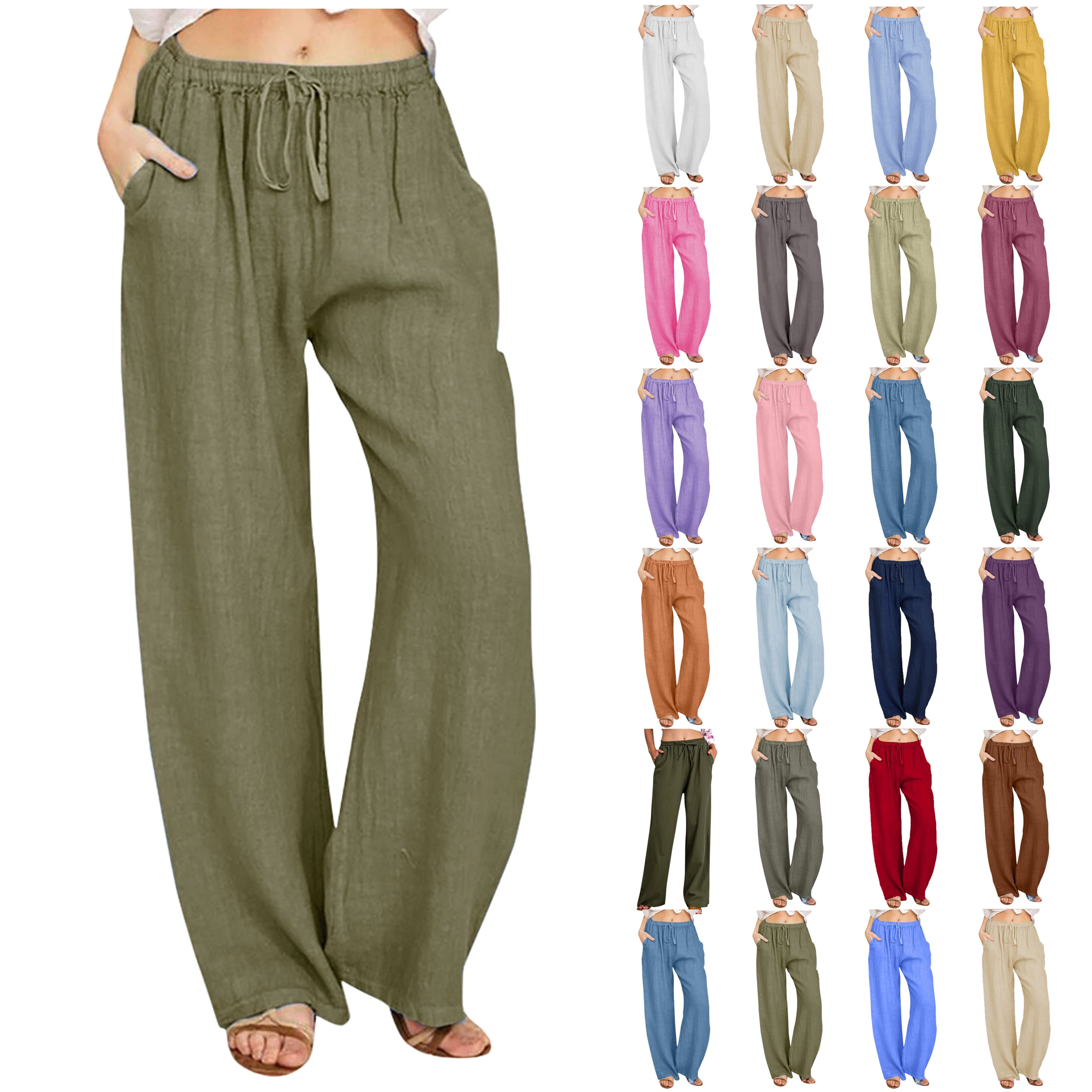 DDAPJ pyju Lounge Pants for Women Cotton Linen Summer Casual Wide Leg ...