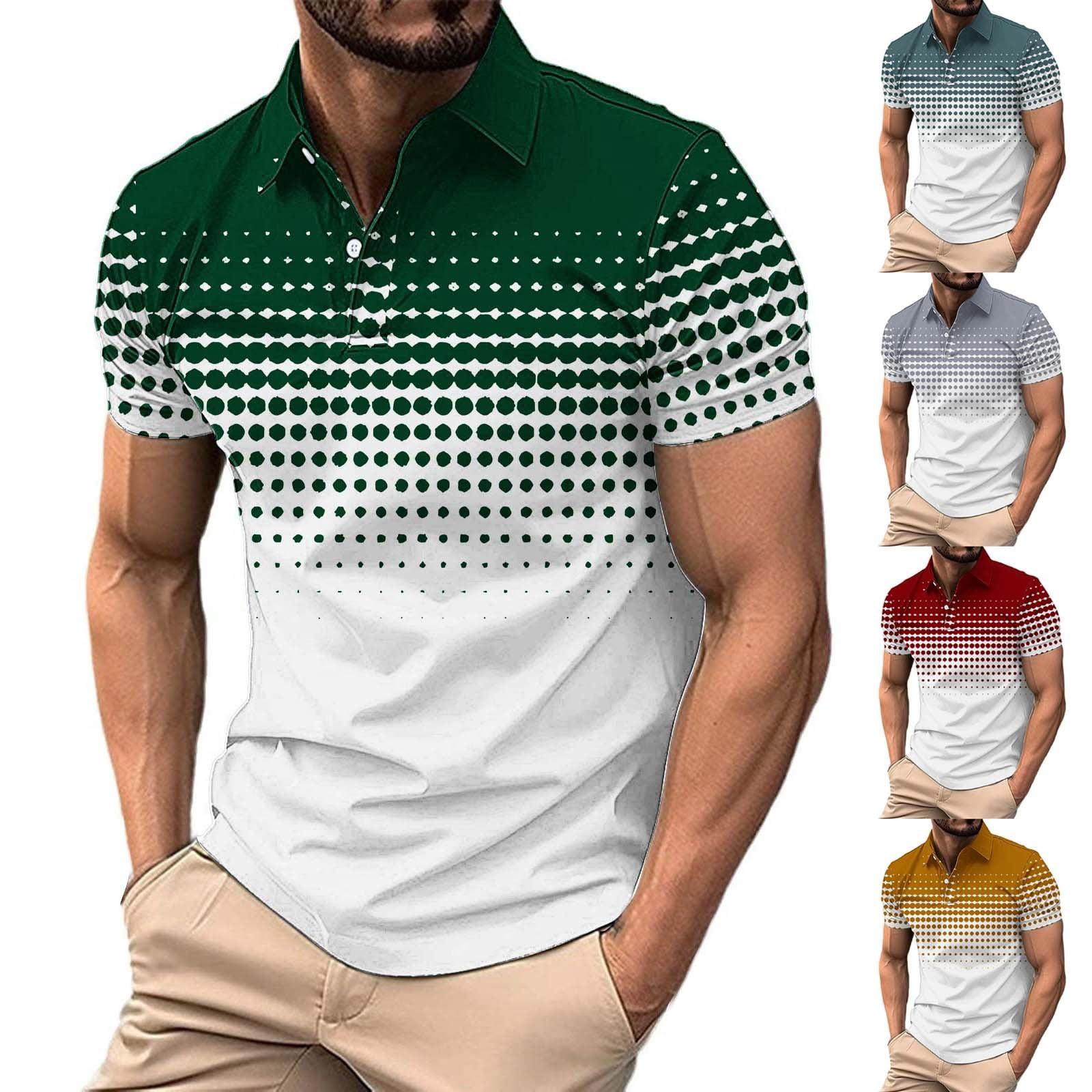 DDAPJ pyju Men Fashion Polos Shirt Gradient Print Short Sleeve Collared T Shirt Lightweight ...