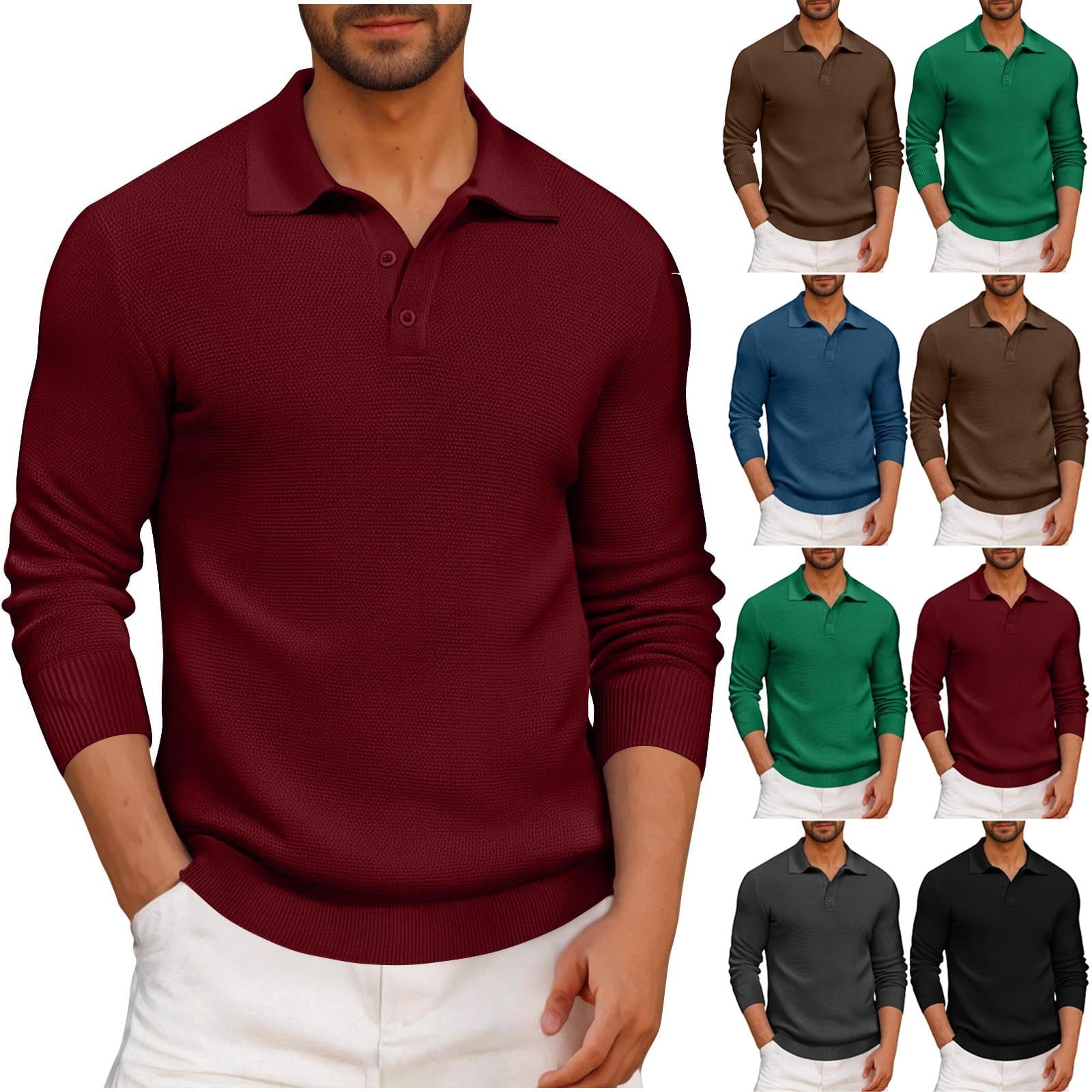 DDAPJ pyju Men Textured Polos Shirt Regular Fit Business Casual Long ...