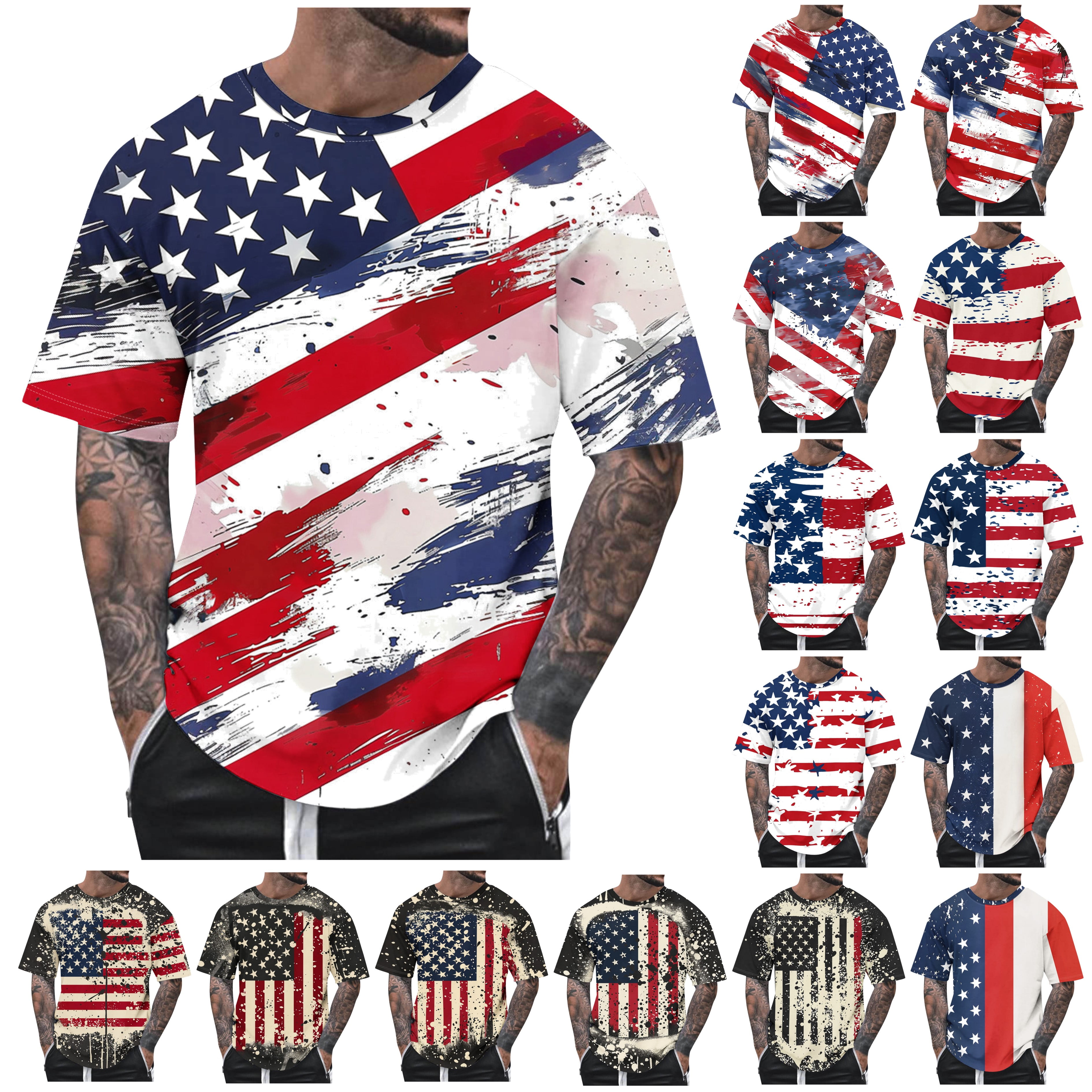 DDAPJ pyju Men's 4th of July Shirt American Flag Short Sleeve T-Shirt ...