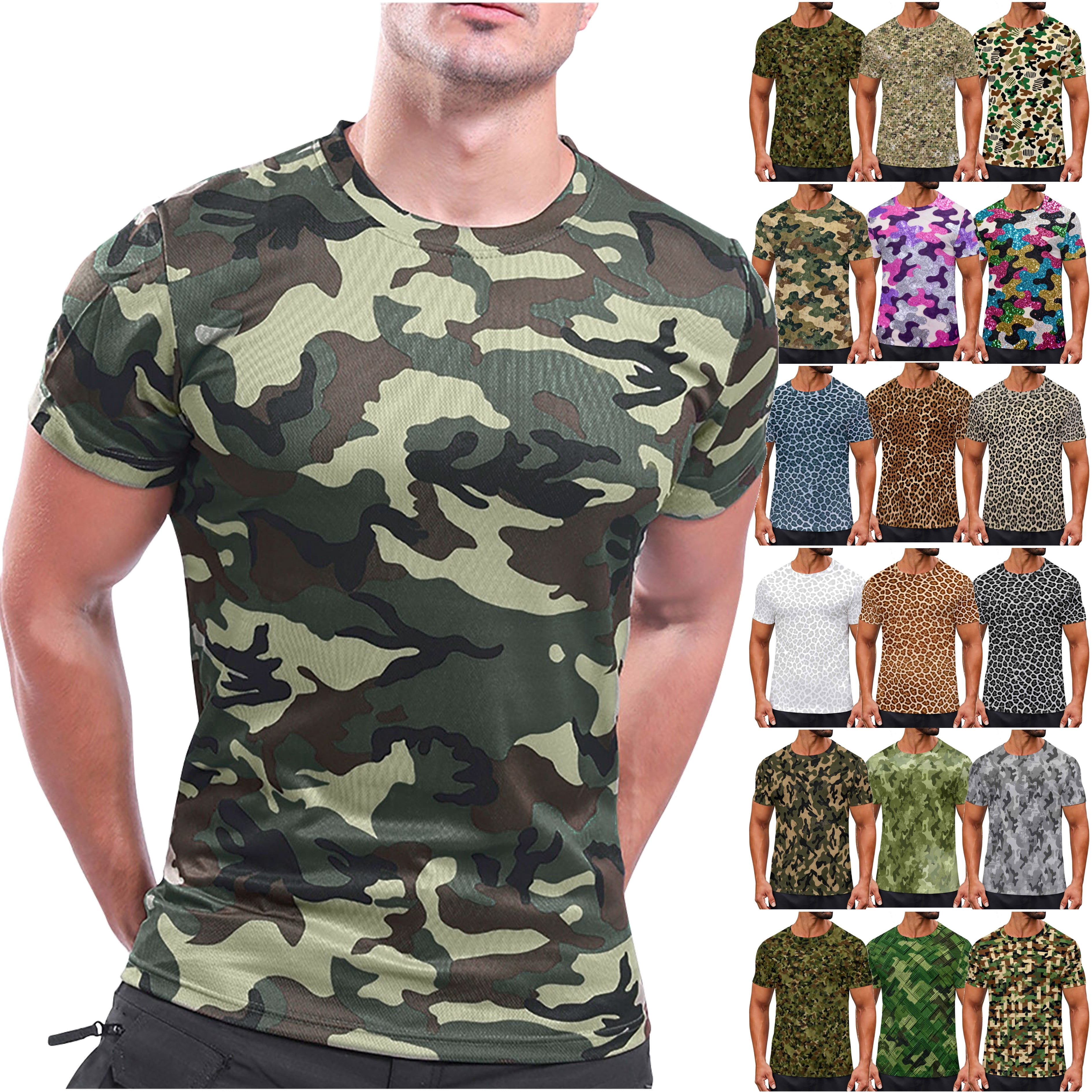 DDAPJ pyju Men's Camouflage T Shirts Short Sleeve Crew Neck Camo Summer ...