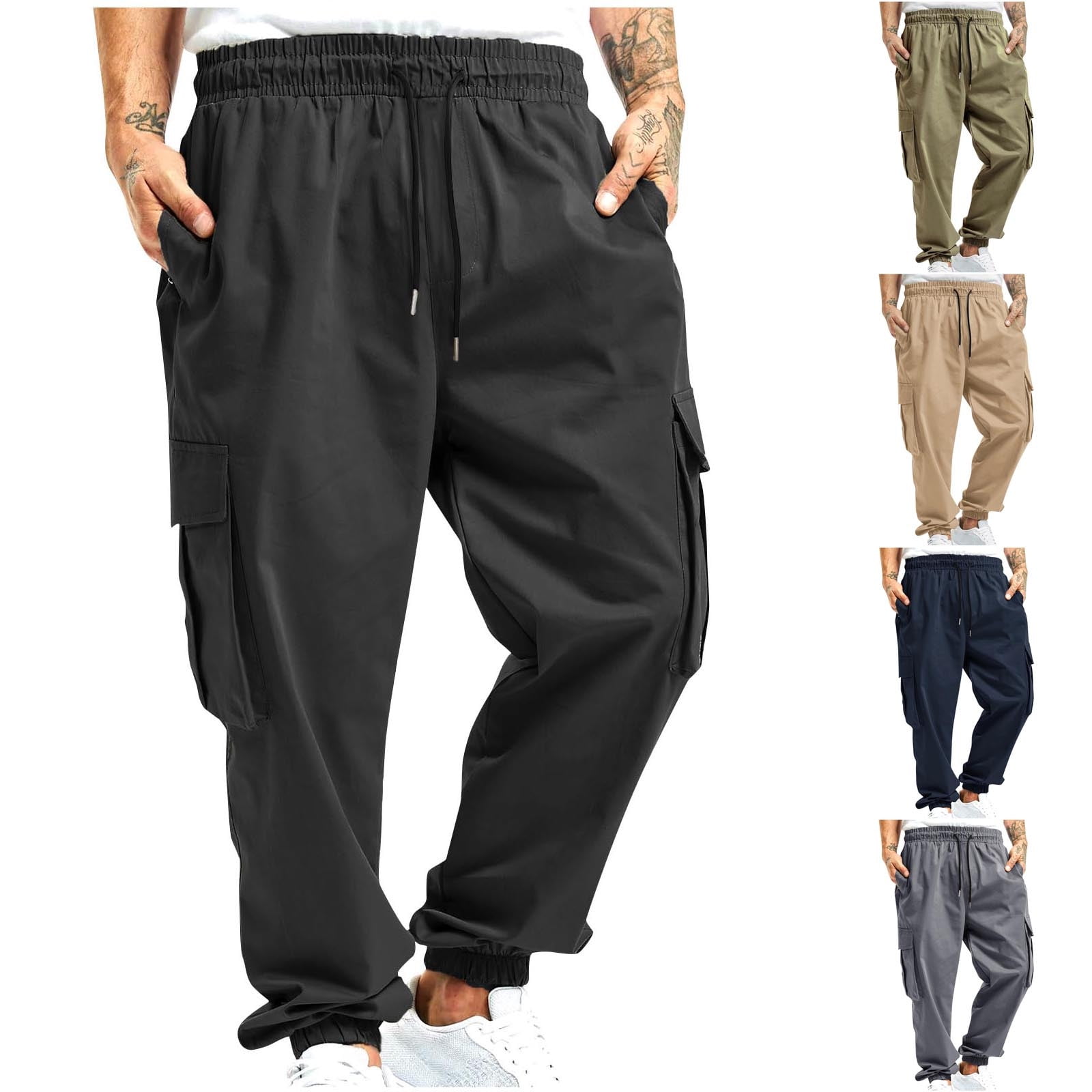 DDAPJ pyju Men's Cargo Sweatpants Elastic Waist Drawstring Jogger Sweat ...