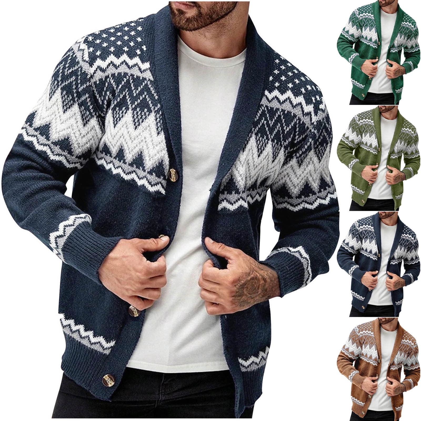 DDAPJ pyju Men's Christmas Cardigans Shawl Collar Knitted Cardigan ...