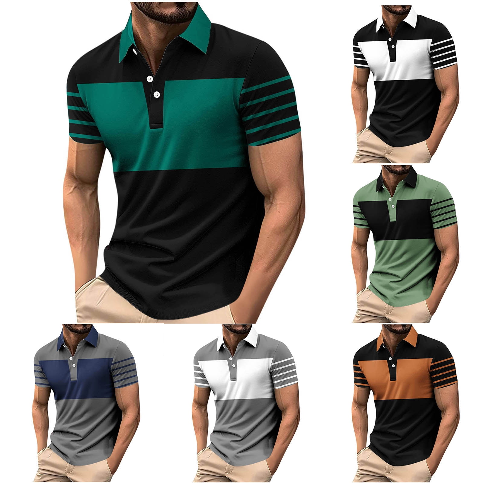 DDAPJ pyju Men's Color Block Polos Summer Casual Sports Collared T-shirt Lightweight Moisture ...