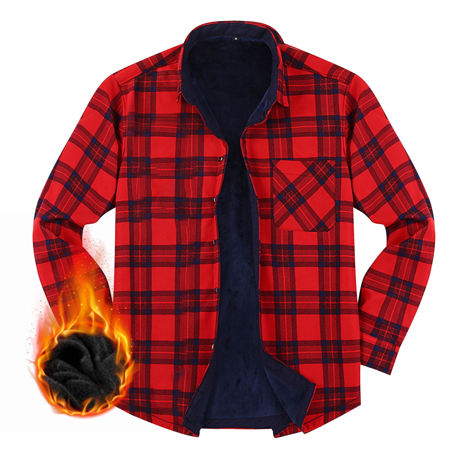DDAPJ pyju Men's Cotton Flannel Shirt Jacket Fleece Lined Long Sleeve ...