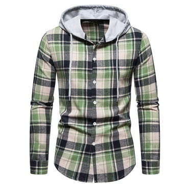 SCODI Mens Flannel Hoodie Shirts Long Sleeve Casual Button Down Jackets ...
