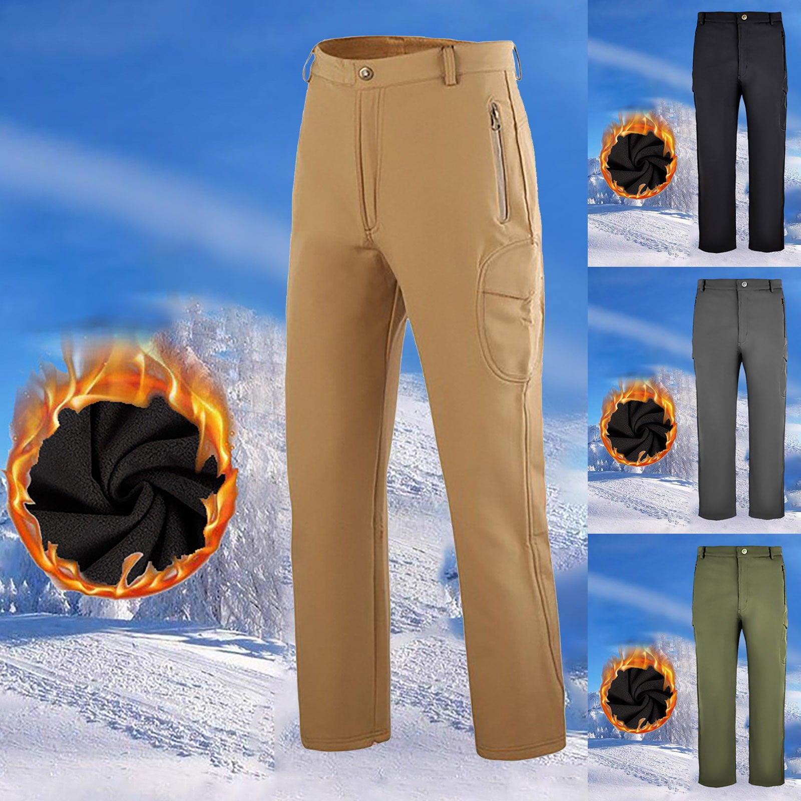 DDAPJ pyju Men's Fleece Lined Cargo Pants Softshell Water Resistance ...
