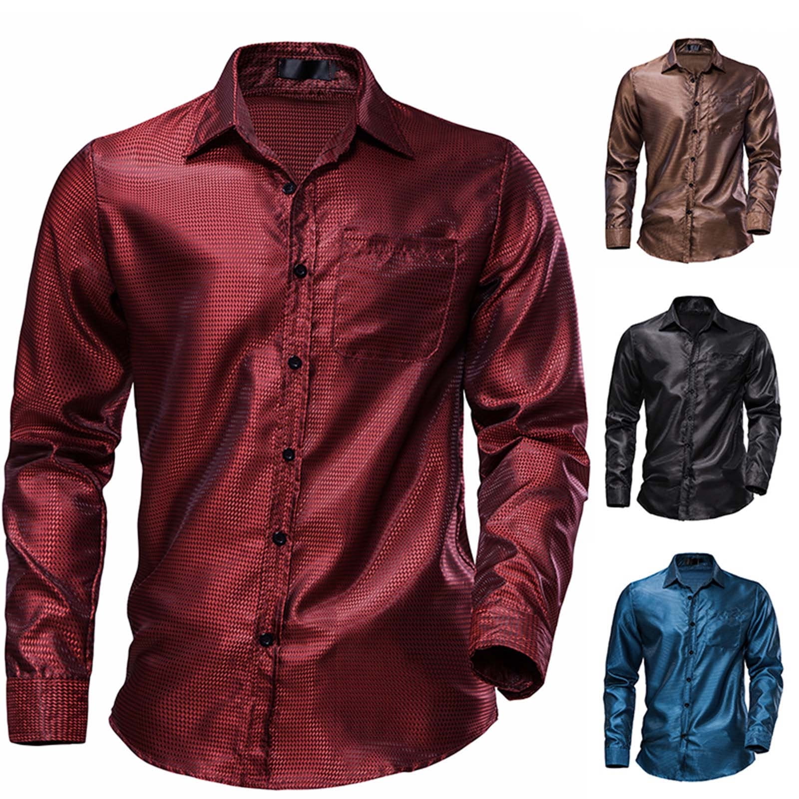 DDAPJ pyju Men's Glitter Shirt Short Sleeve Shiny Party Costume Tops ...