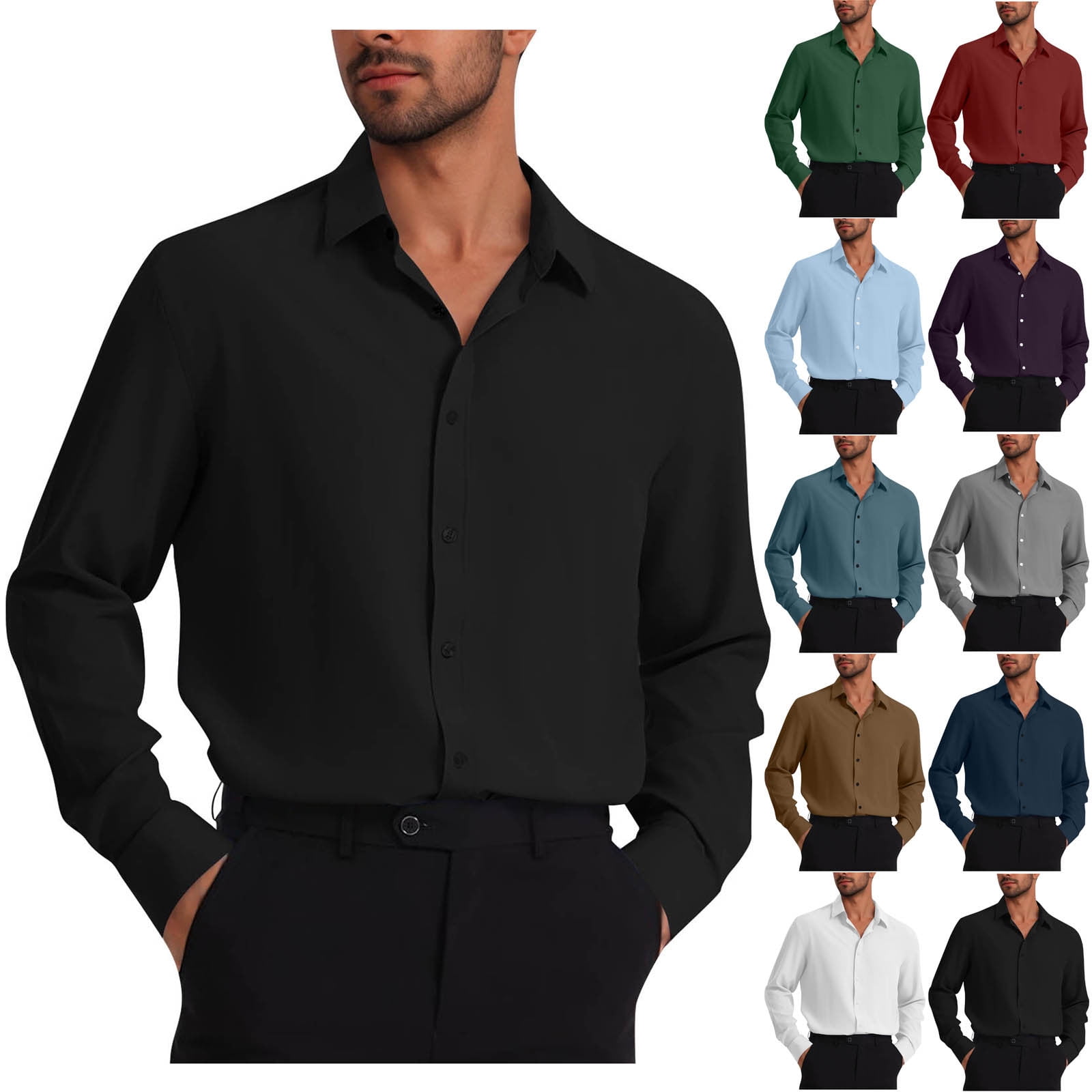 DDAPJ pyju Men's Long Sleeve Dress Shirts Regular Fit Wrinkle Free ...